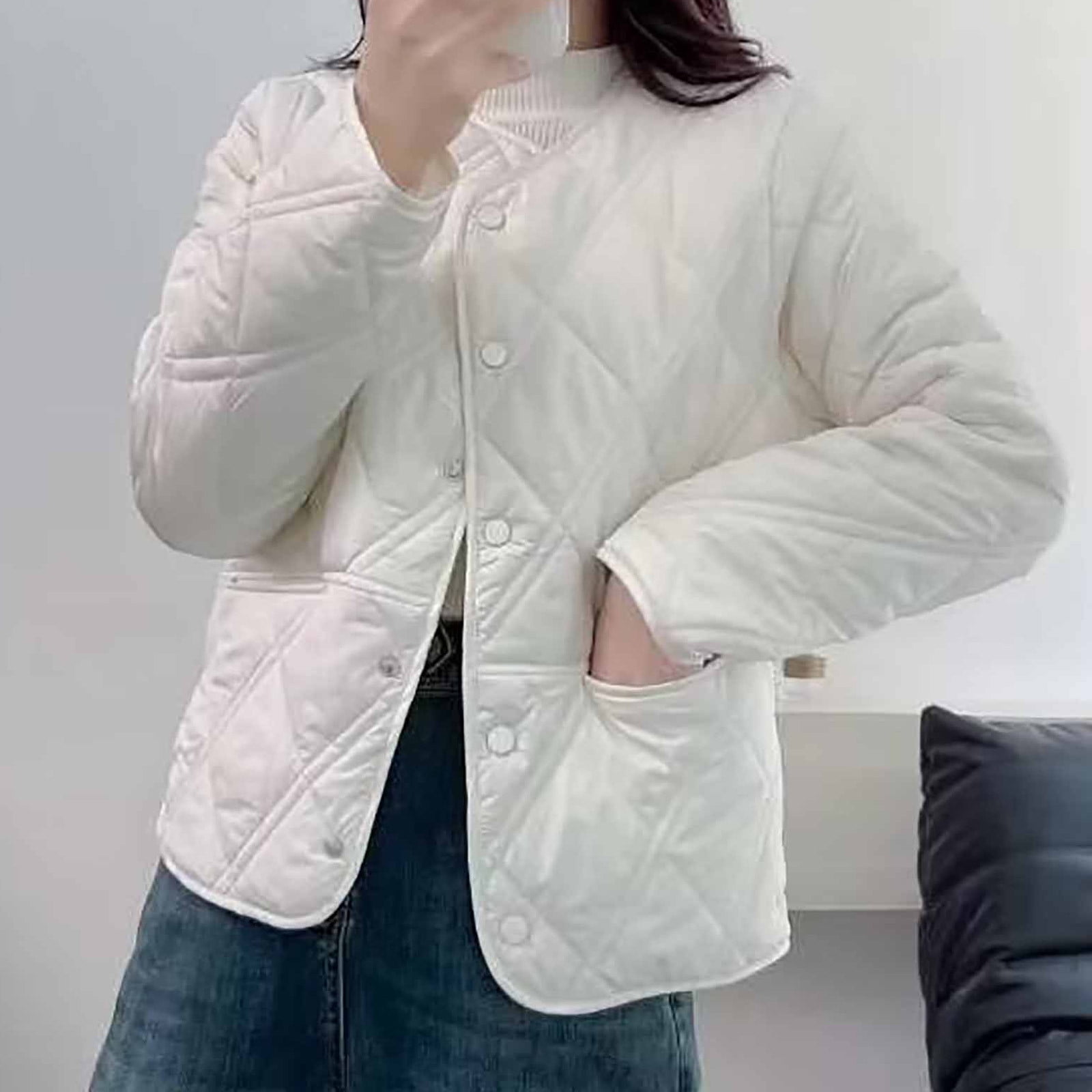 CFLVAEK Plus Size Quilted Jackets Women Diamond Plaid Coats Casual ...