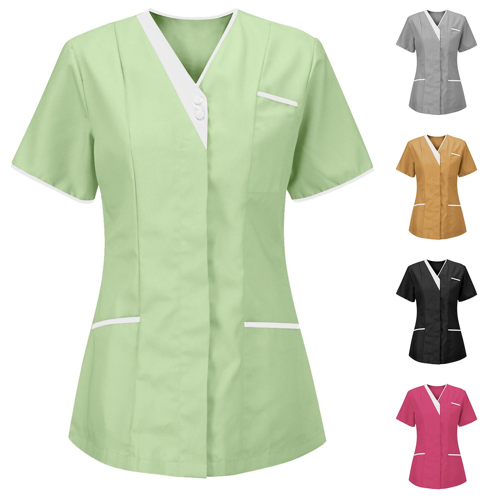 CFLVAEK Plus Size Scrubs for Women Button V Neck Nursing Uniform Comfy ...
