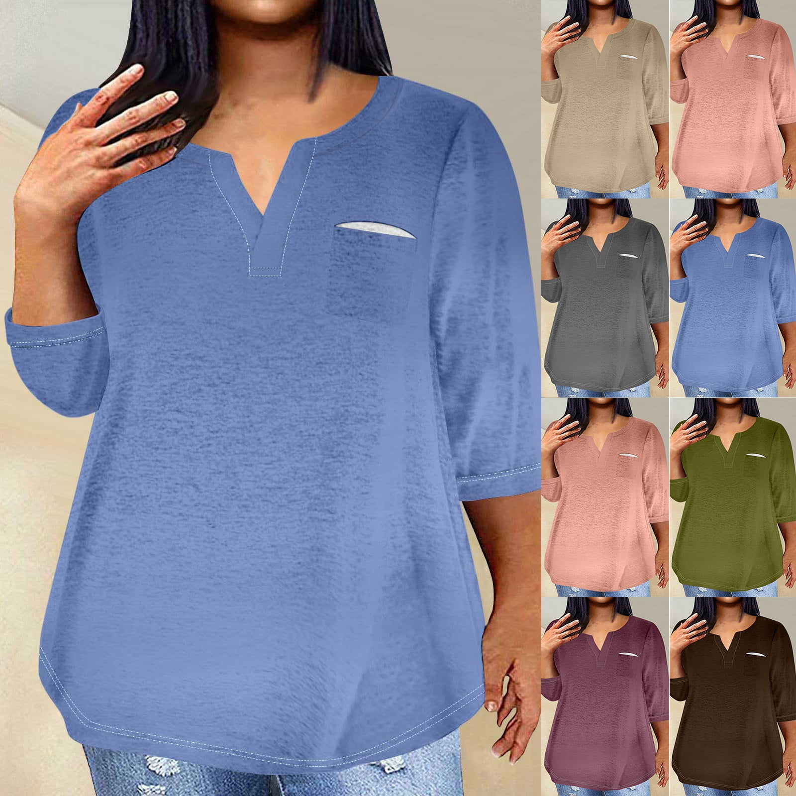 CFLVAEK Plus Size Shirts for Women Loose Fit 3/4 Sleeve Shirts Casual ...
