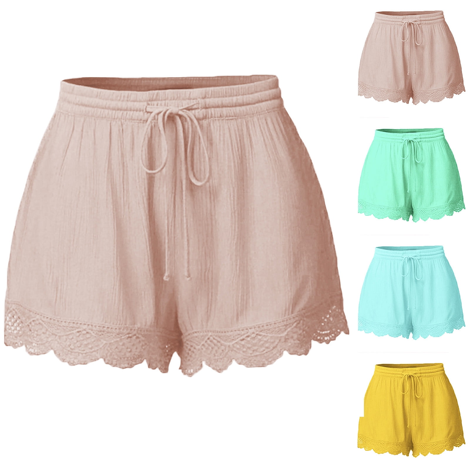 CFLVAEK Plus Size Shorts for Women Trendy Lace Trim Beach Vacation ...