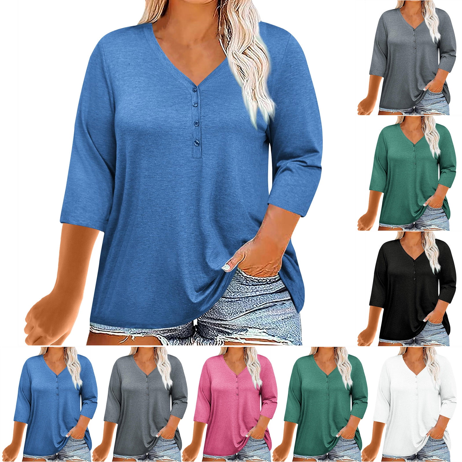 CFLVAEK Plus Size T Shirts for Women Casual 3/4 Sleeve Tshirt Loose Fit ...