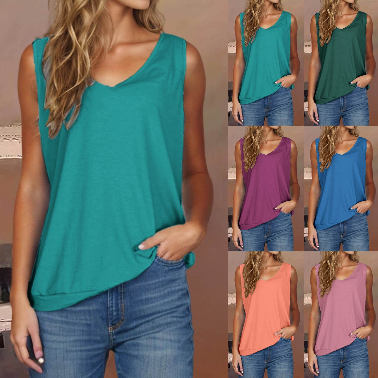 CFLVAEK Plus Size Women's Tank Top Loose Fit V Neck Tops Casual Summer ...