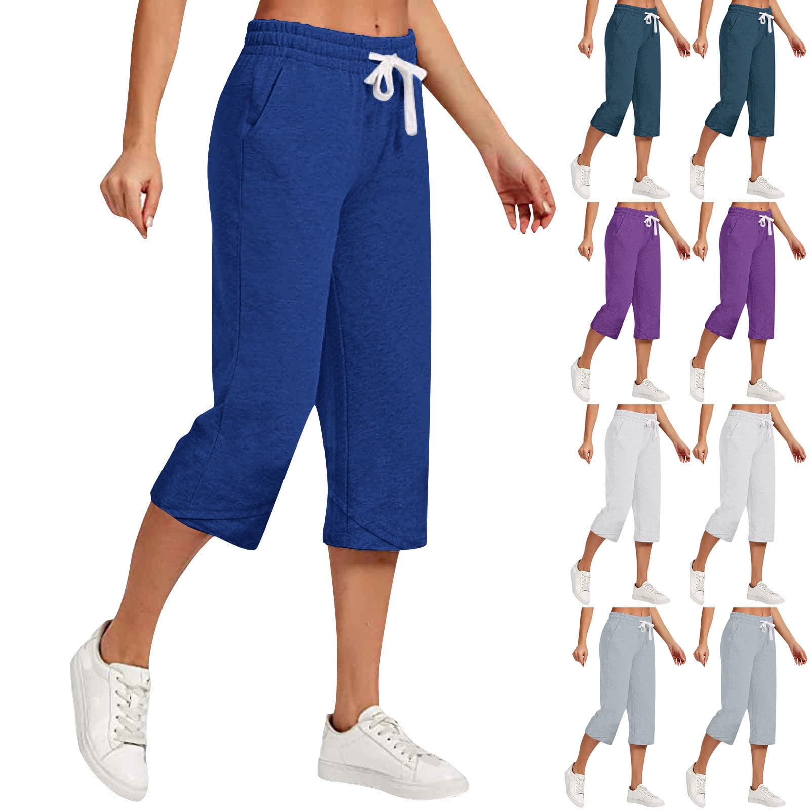 CFLVAEK Plus Size Womens Cotton Linen Capris with Pockets Lightweight High Waisted Capri Pants ...
