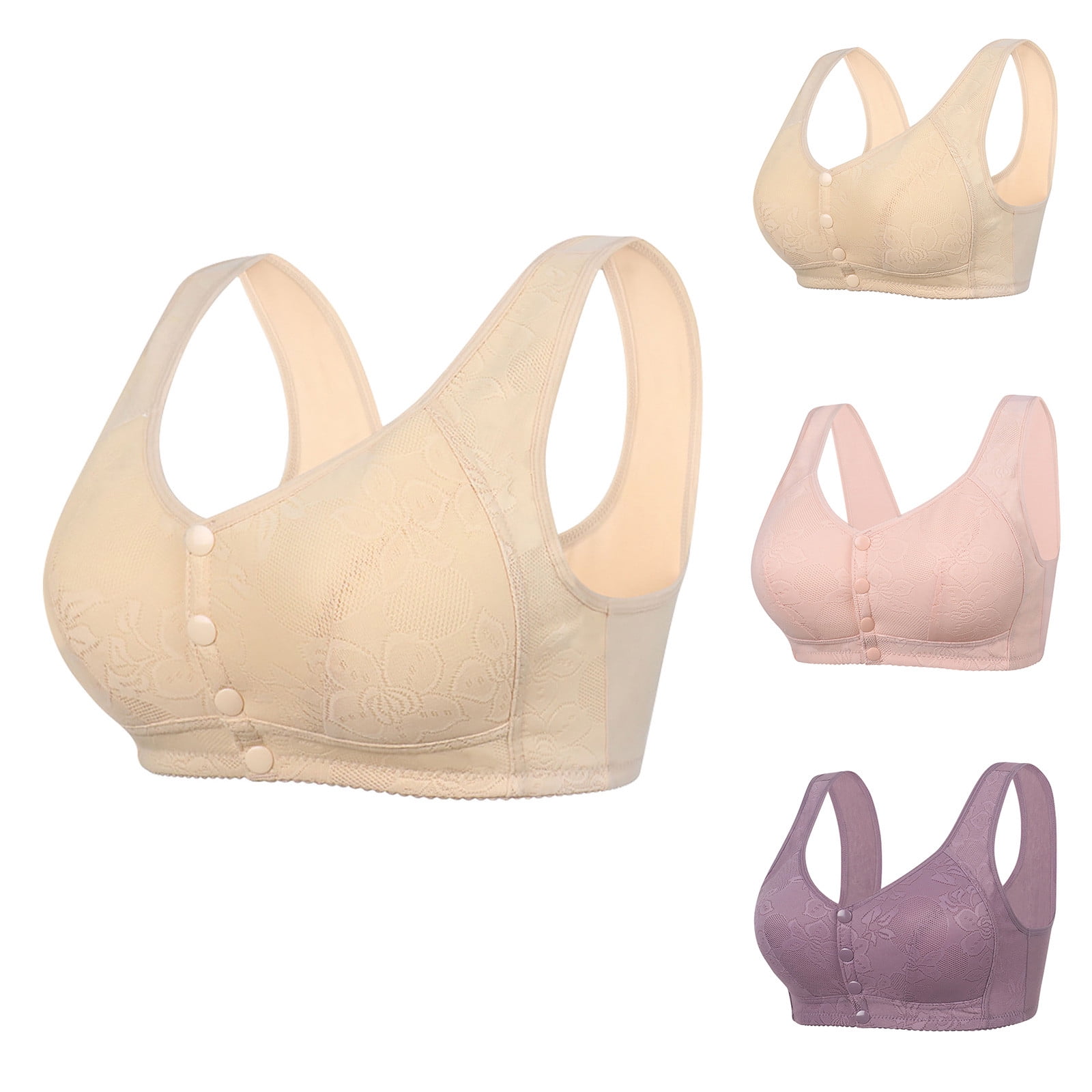 CFLVAEK Plus Size Womens Front Close Bras Wireless Push Up Everyday Bra ...