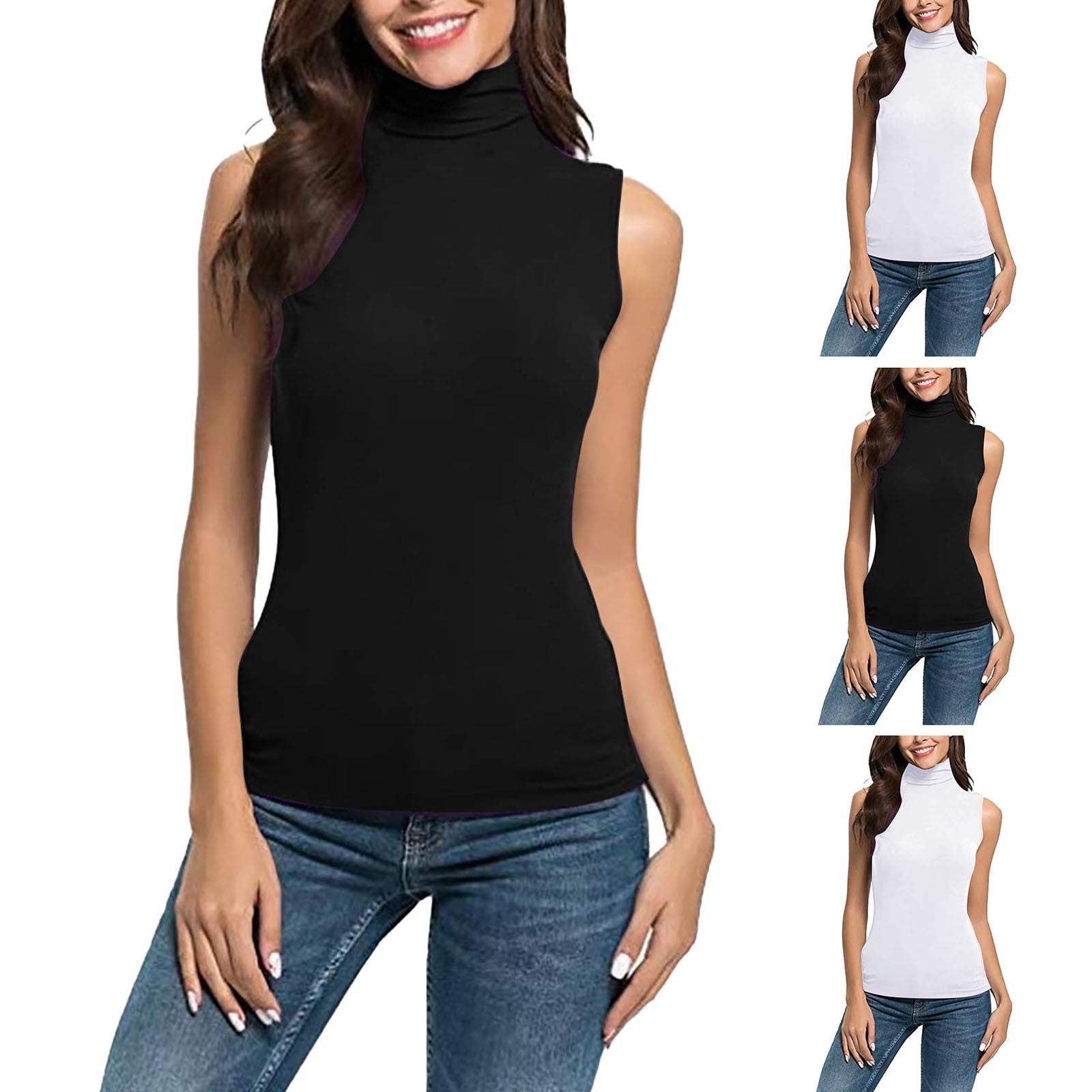 CFLVAEK Plus Size Womens Mock Turtleneck Tank Tops Slim Fitted ...