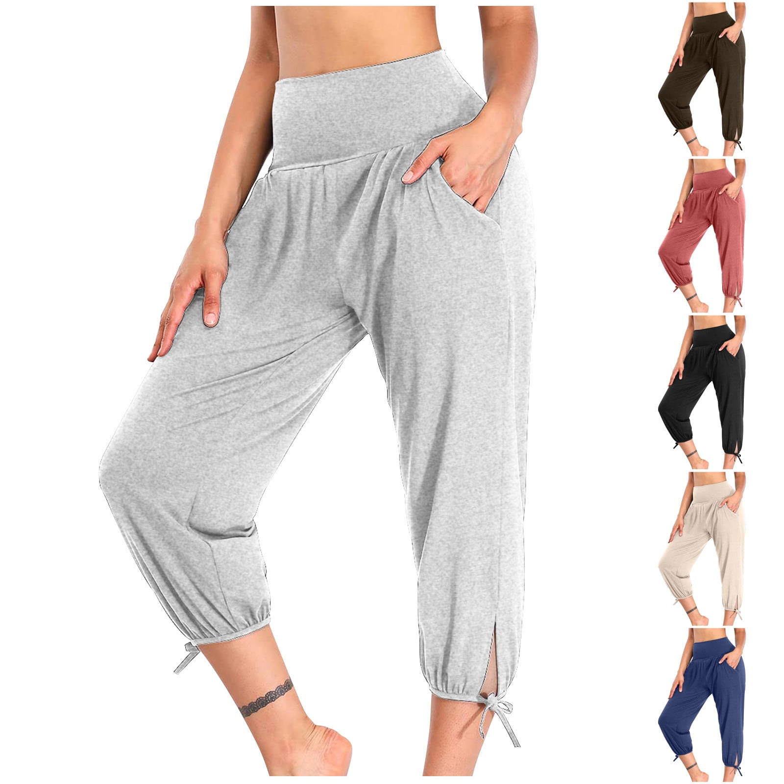 CFLVAEK Plus Size Yoga Capri Pants for Women with Pockets Casual ...