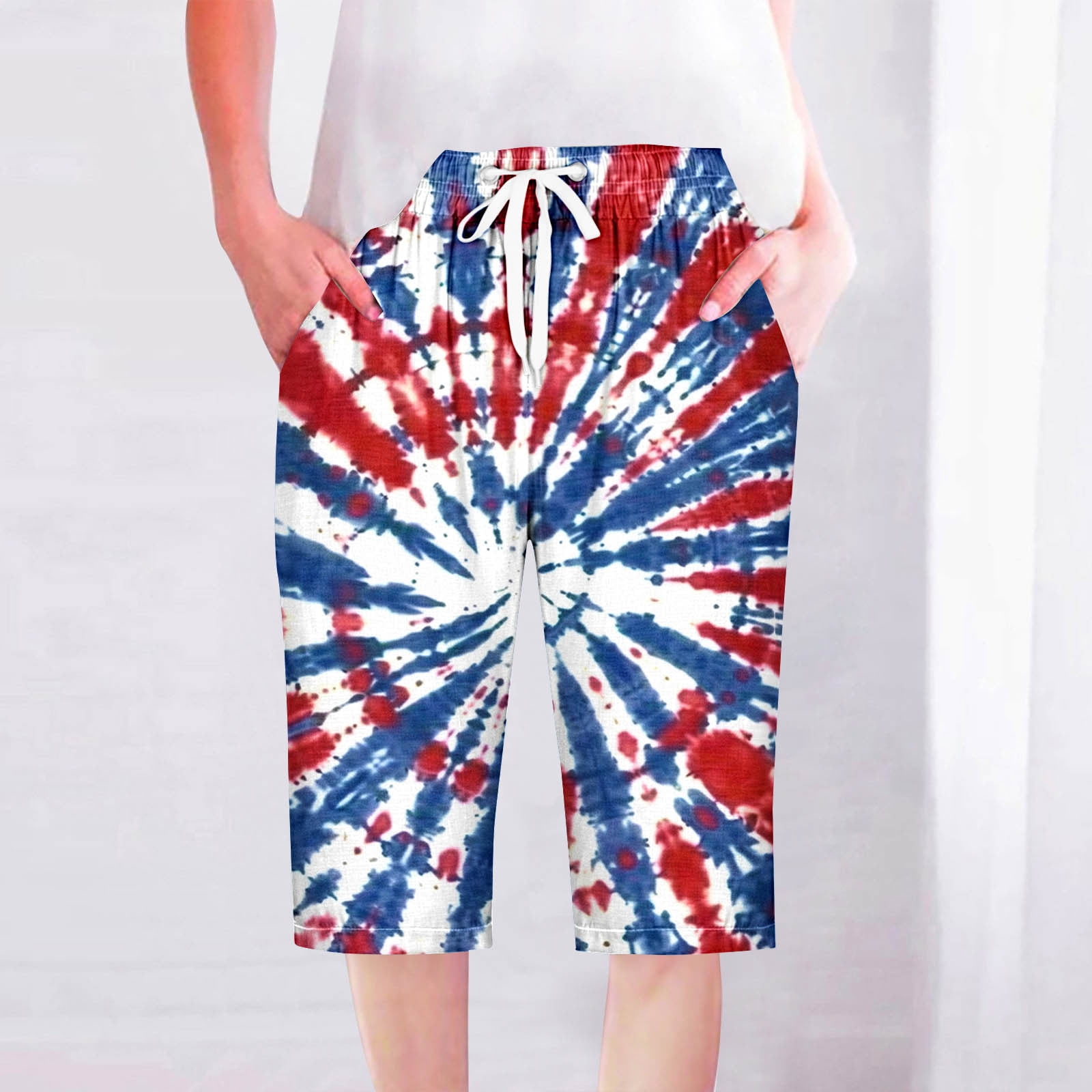 CFLVAEK Red White and Blue Shorts Women Fourth July Tie Dye Shorts ...