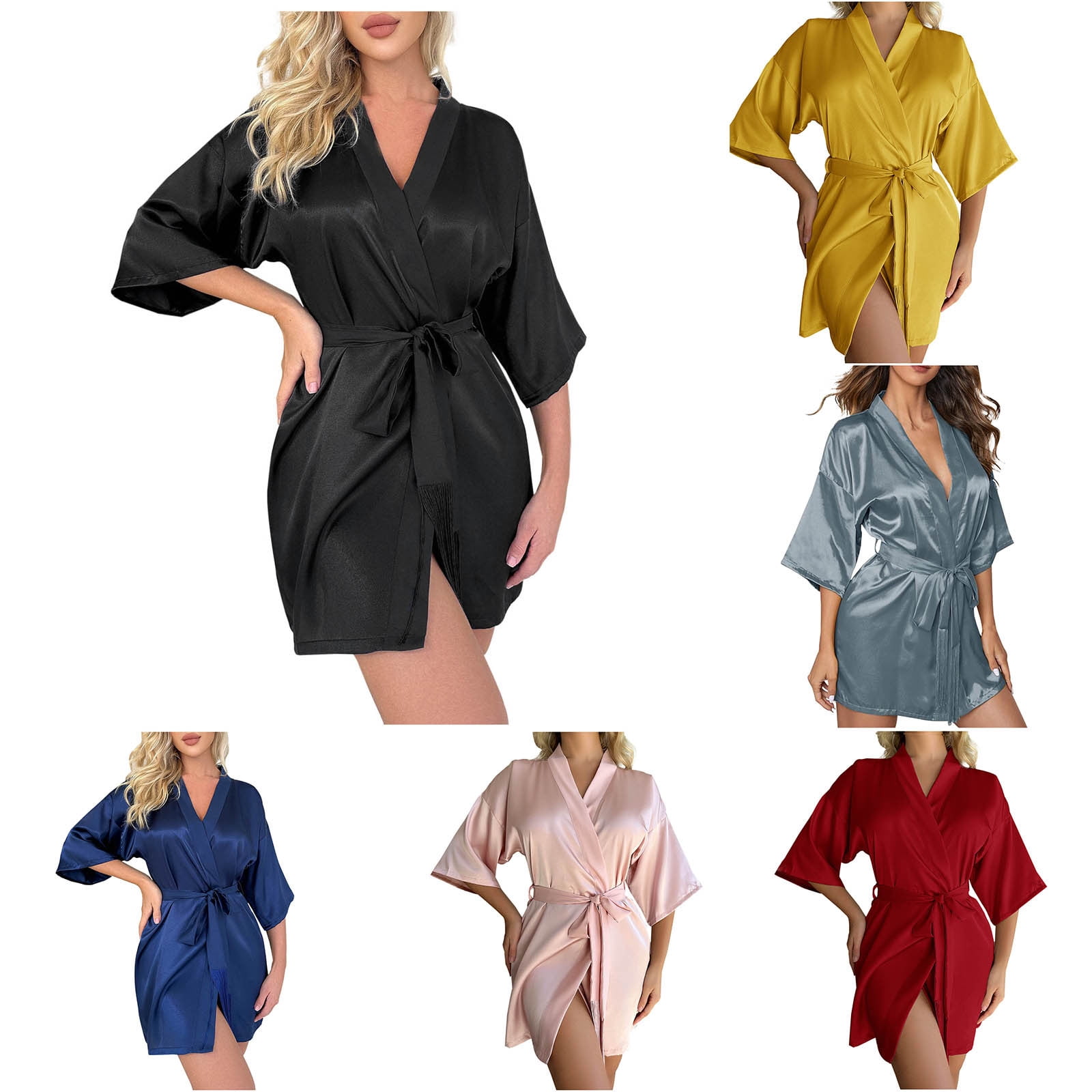 CFLVAEK Satin Robes for Women Lightweight Soft 3/4 Sleeve Bathrobes ...