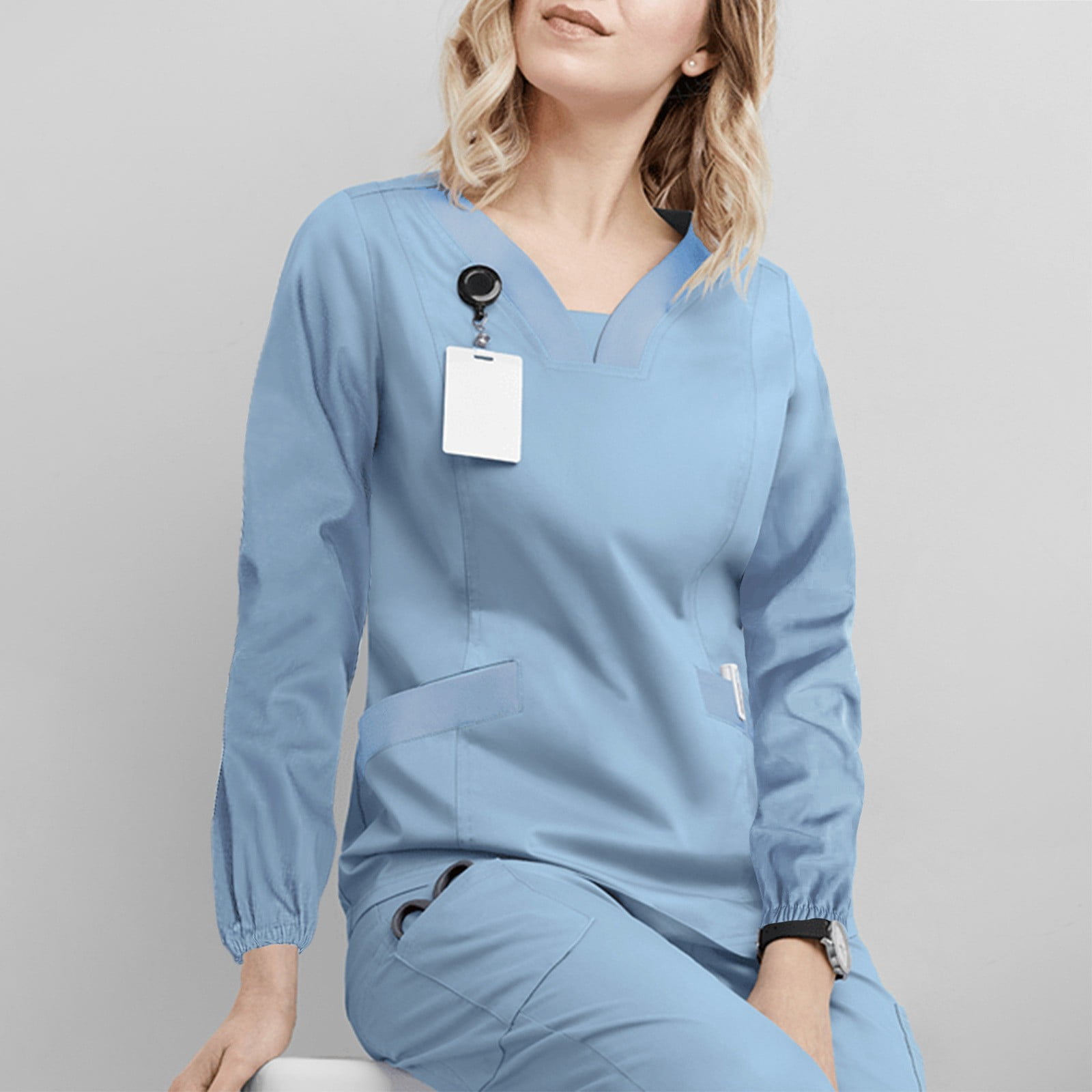 CFLVAEK Scrubs for Women Plus Size Long Sleeve Nurse Uniform with ...