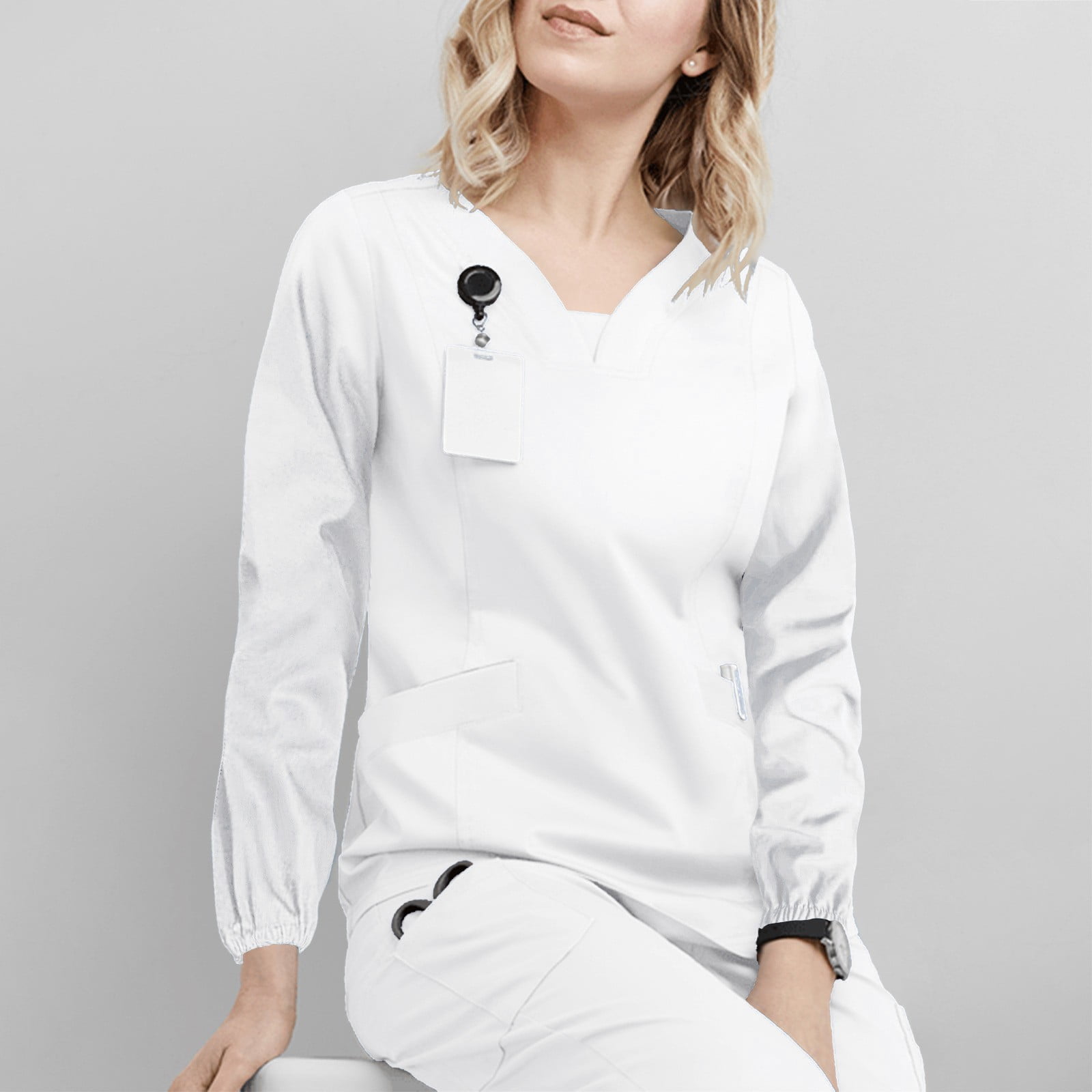CFLVAEK Scrubs for Women Plus Size Long Sleeve Nurse Uniform with ...