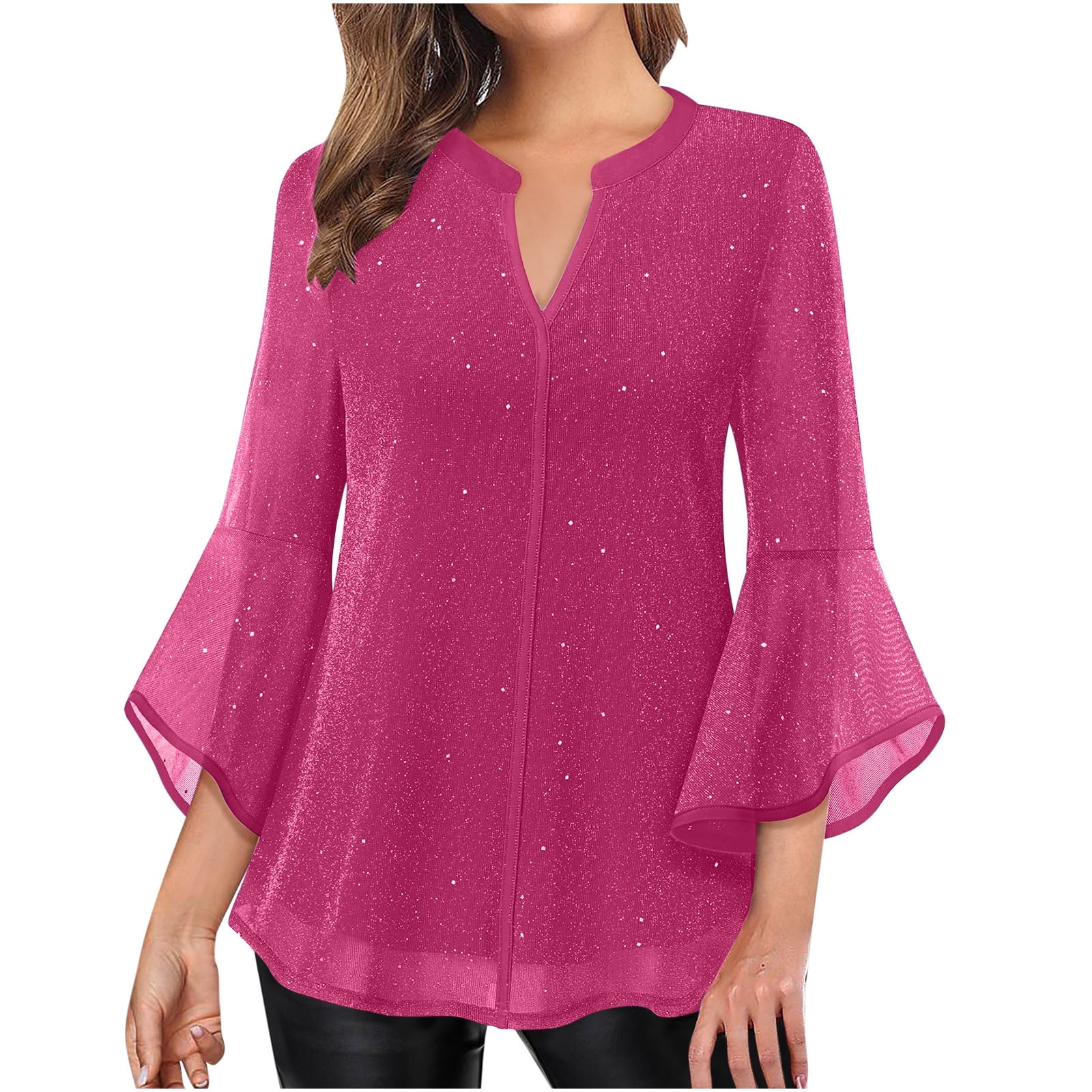 CFLVAEK Sparkly Glitter Shirts for Women Elegant Ruffled Hem Evening ...