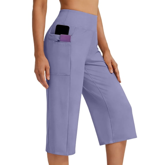 CFLVAEK Stretch Capris for Women with Side Pockets Plus Size High ...