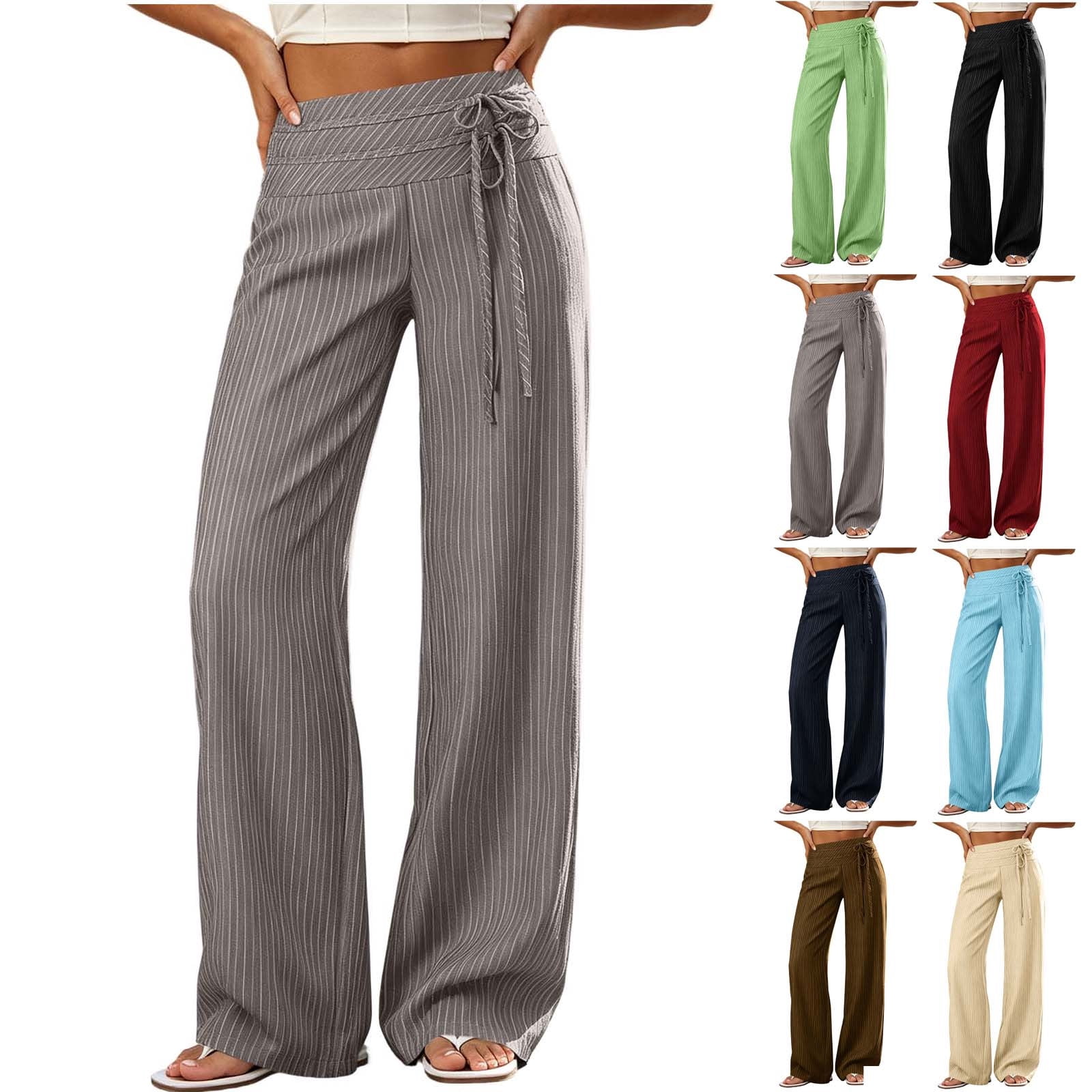CFLVAEK Striped Pants for Women Dress Straight Wide Leg Pant Business ...