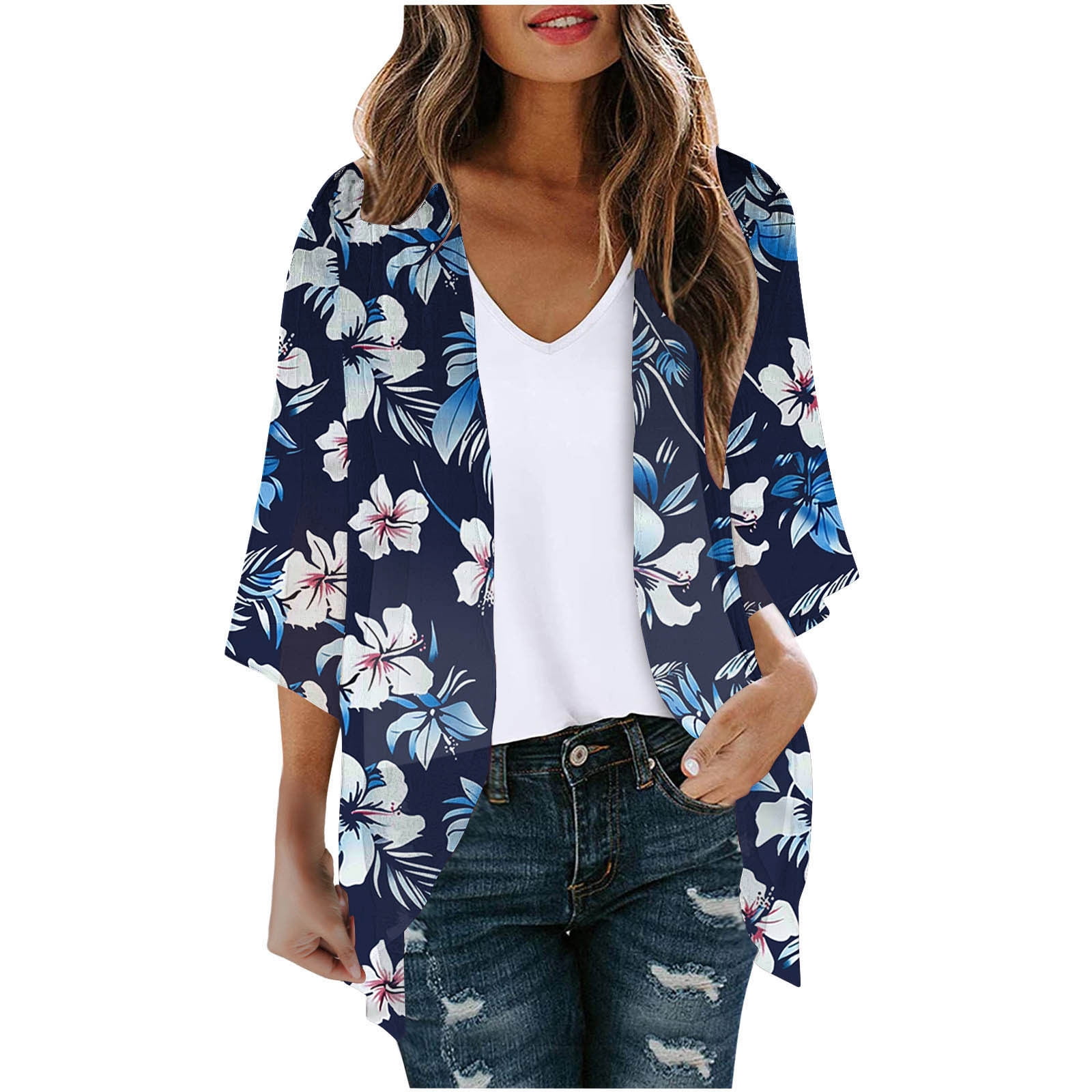 CFLVAEK Summer Cardigans for Women Lightweight 3/4 Sleeve Kimono ...