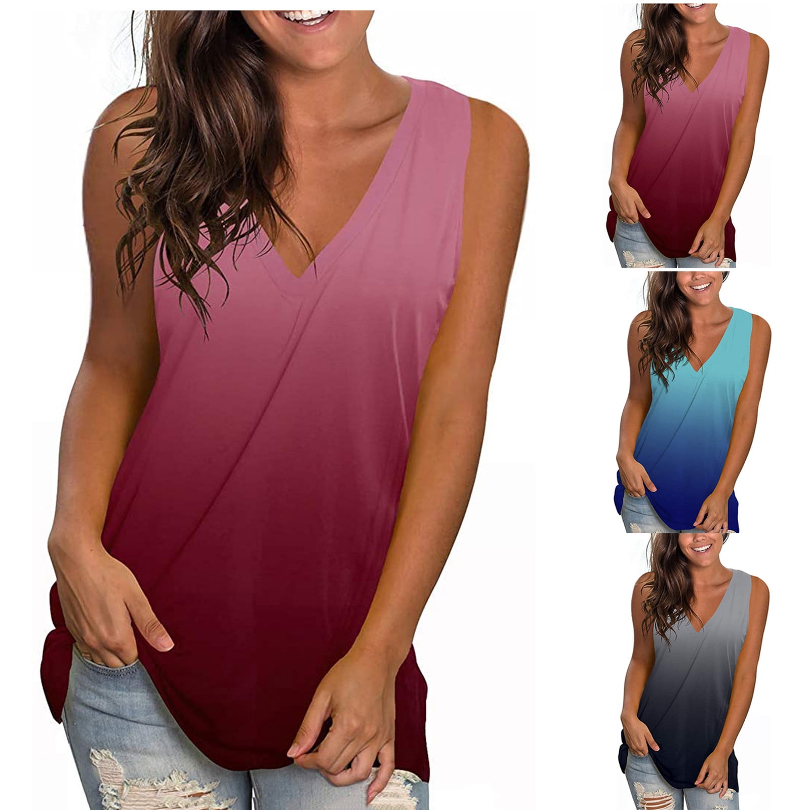 CFLVAEK Summer Tank Tops for Women Casual V Neck Going Out Top Loose ...