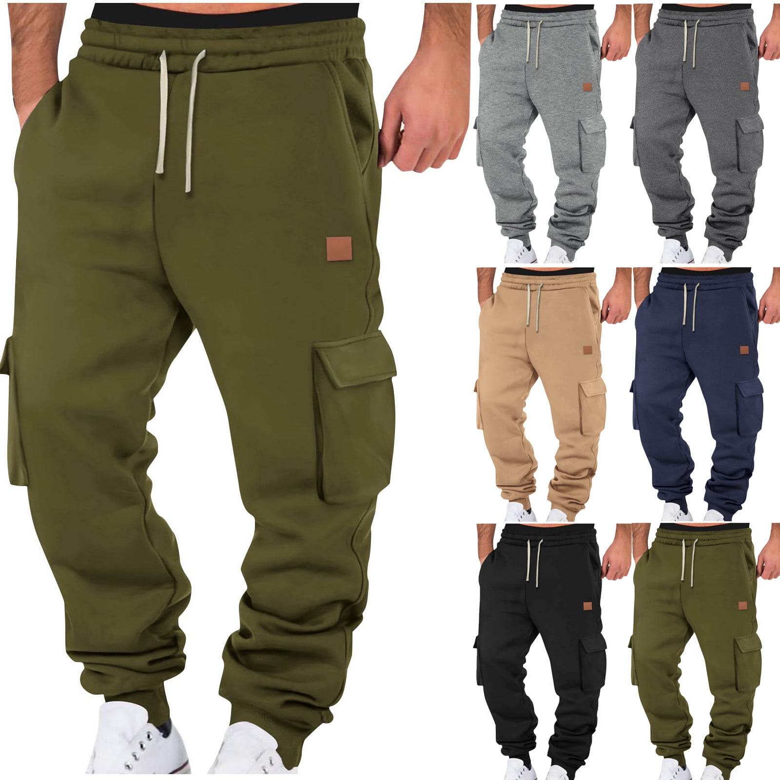 CFLVAEK Sweatpants for Men with Pockets Casual Drawstring Elastic Waist Cargo Pants Casual Solid ...