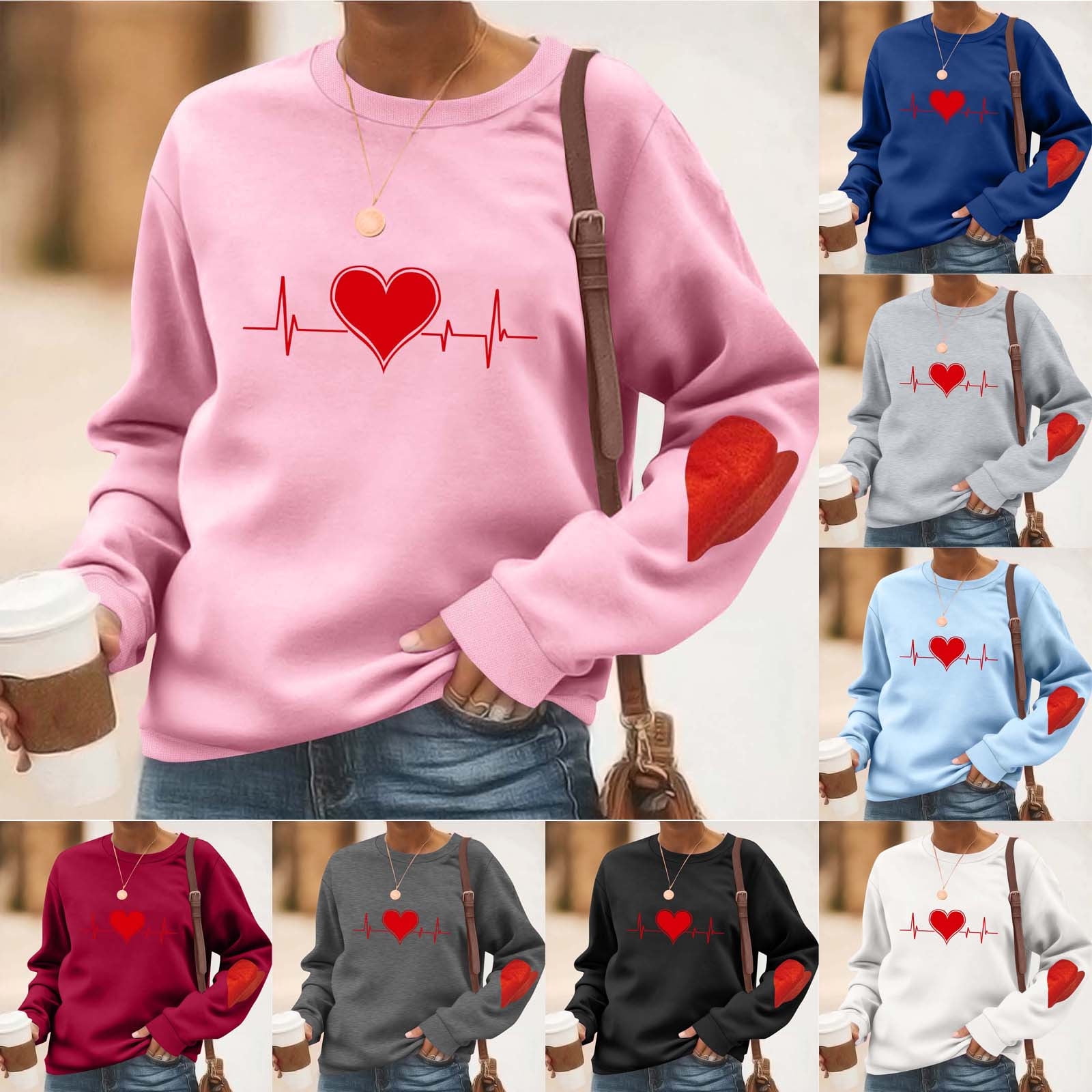 CFLVAEK Sweatshirts Women Cute Heart Graphic Valentines Sweatshirt Fall ...