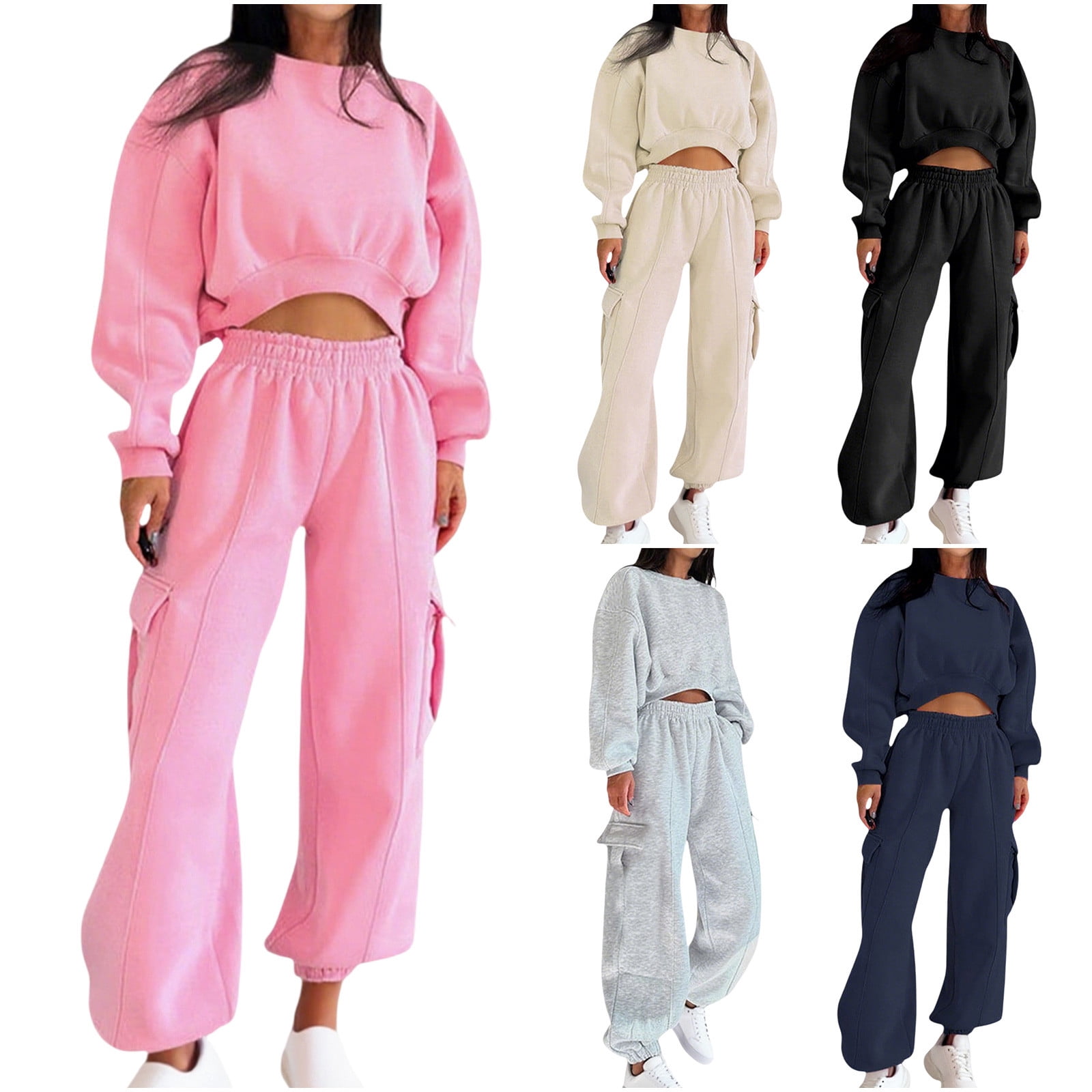 CFLVAEK Sweatsuits for Women Two Piece Long Sleeve Crop Sweatshirts ...