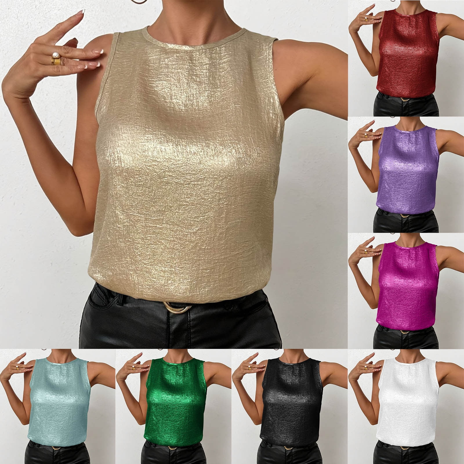 CFLVAEK Tank Tops for Women Dressy Casual Crewn Neck Shirts Loose Fit ...