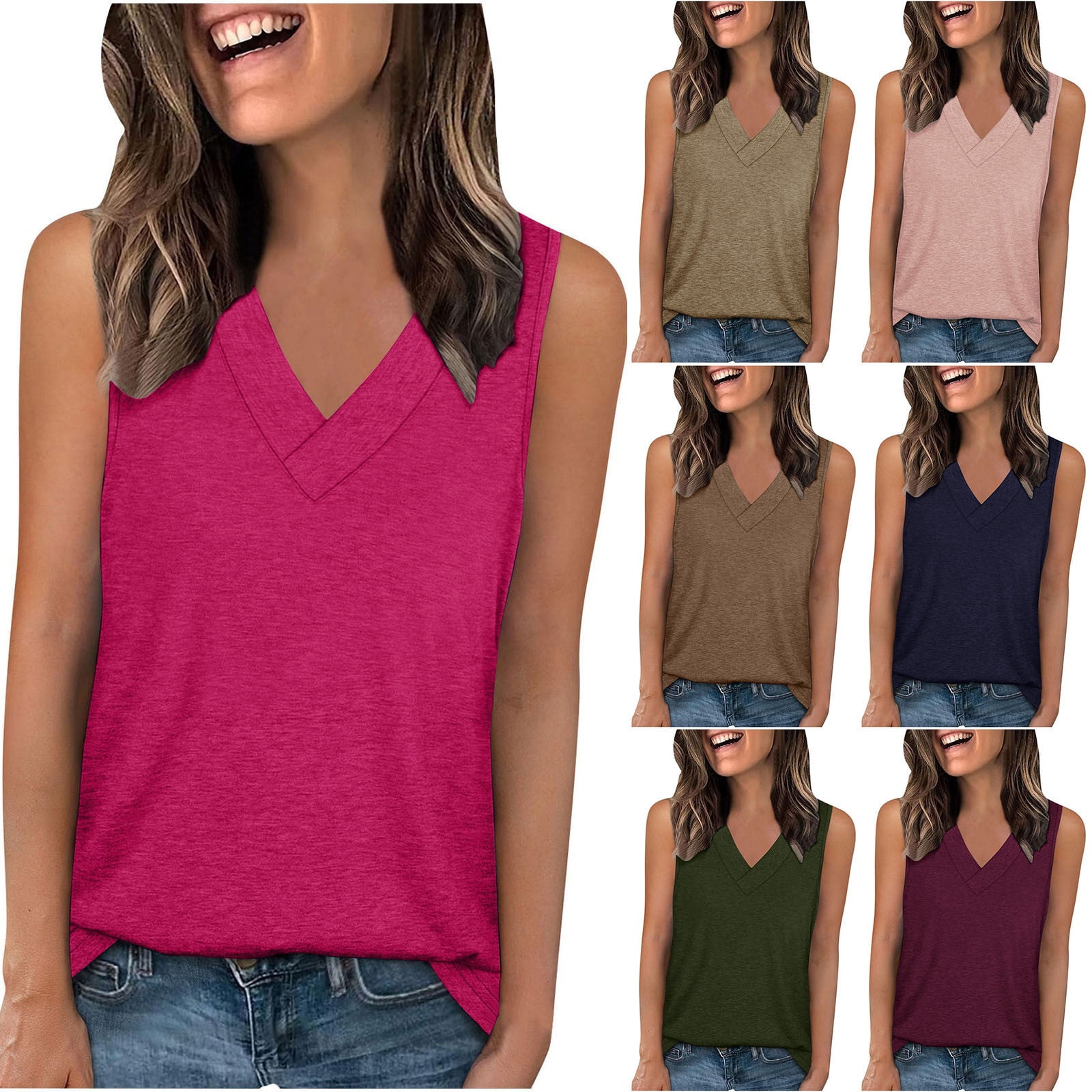 CFLVAEK Tank Tops for Women Loose Fit V Neck Going Out Tank Top Casual ...
