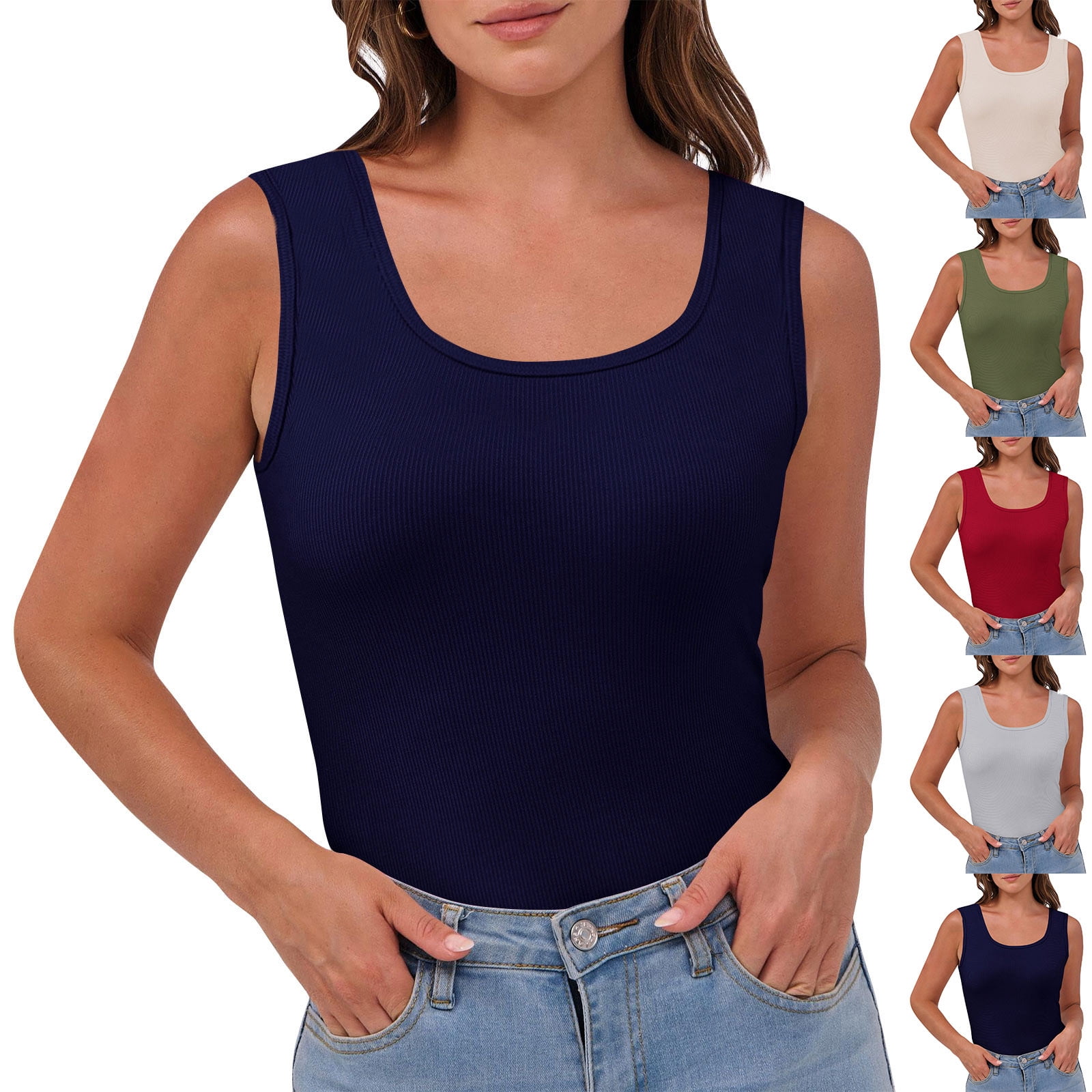 CFLVAEK Tank Tops for Women Ribbed Knit Scoop Neck Shirts Slim Fit ...