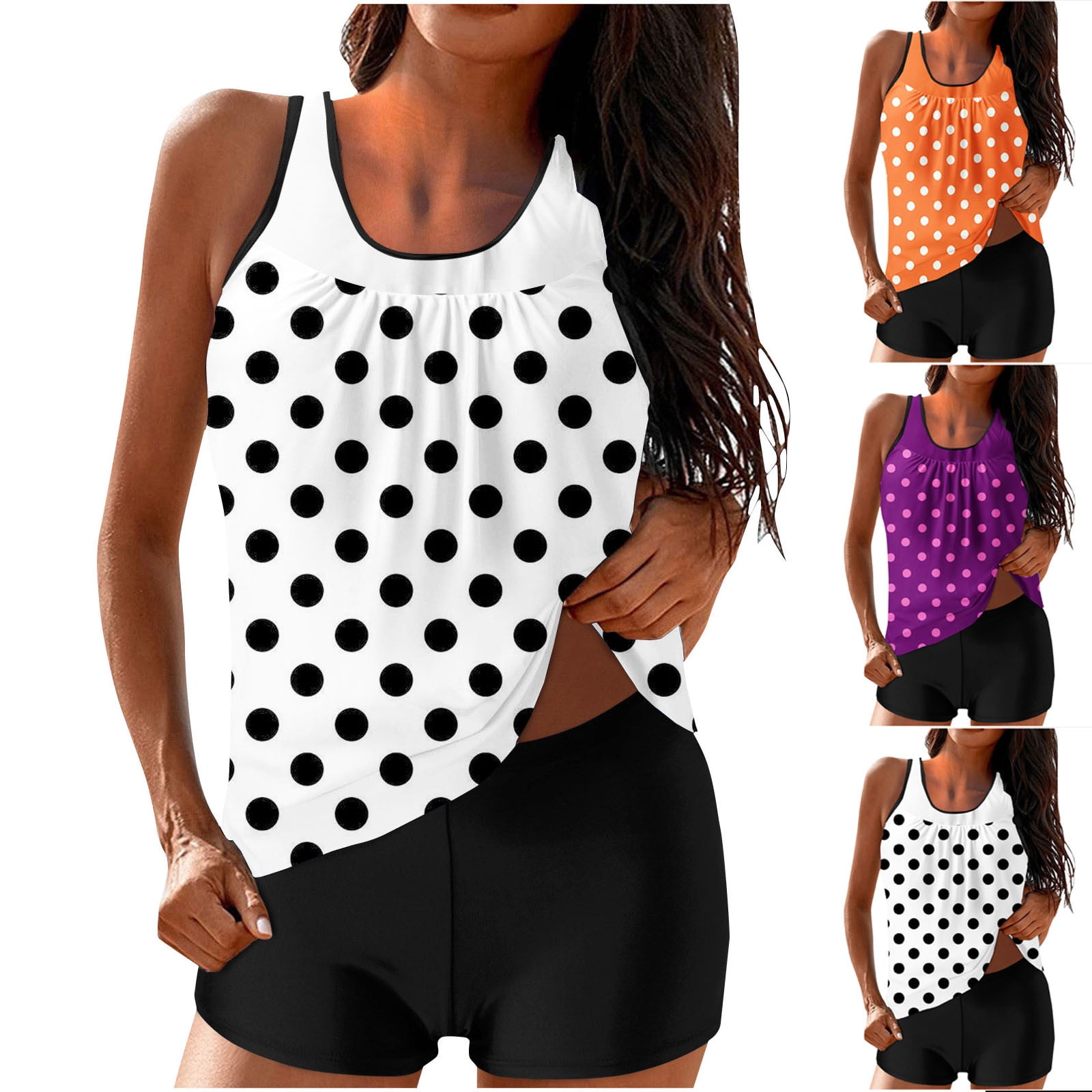 CFLVAEK Tankini Swimsuits for Women Summer Polka Dot Print Two Piece Bathing Suits Modest Tummy ...