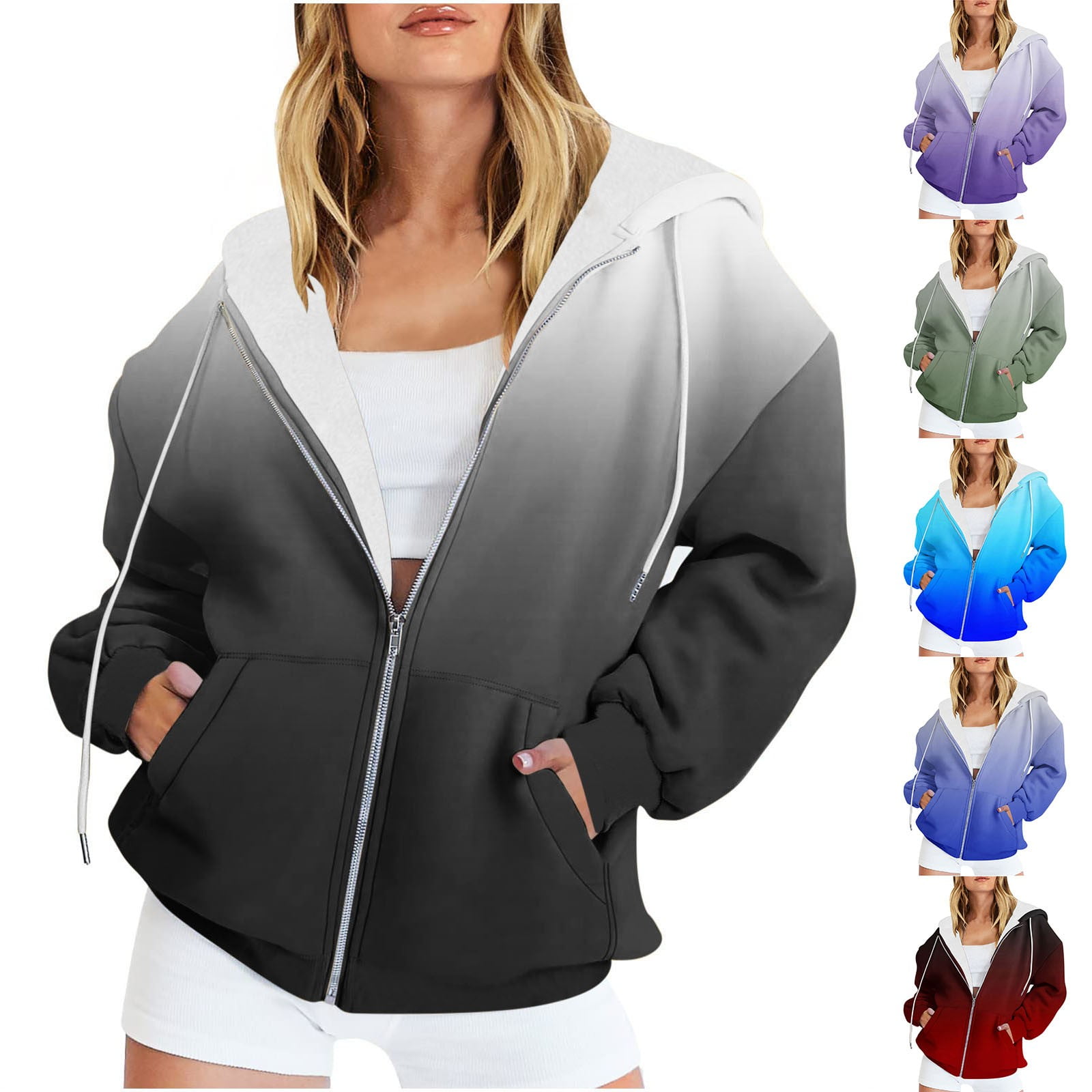 CFLVAEK Trendy Hoodies for Women Plus Size Zip Up Hooded Sweatshirt ...
