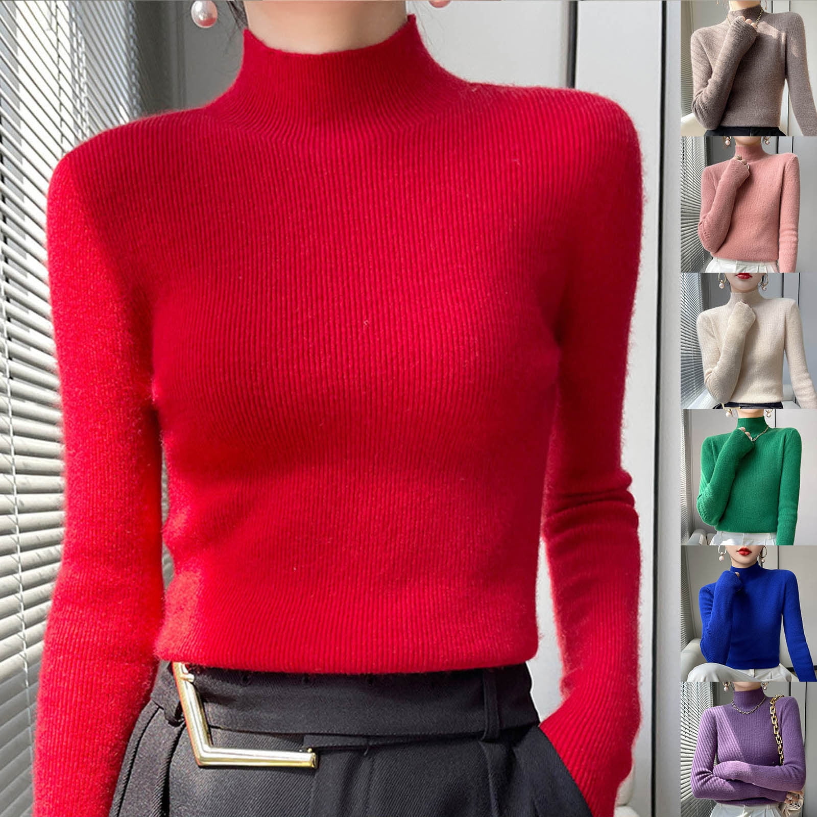 CFLVAEK Turtle Neck Sweaters for Women 2025 Knit Fall Winter Sweater ...