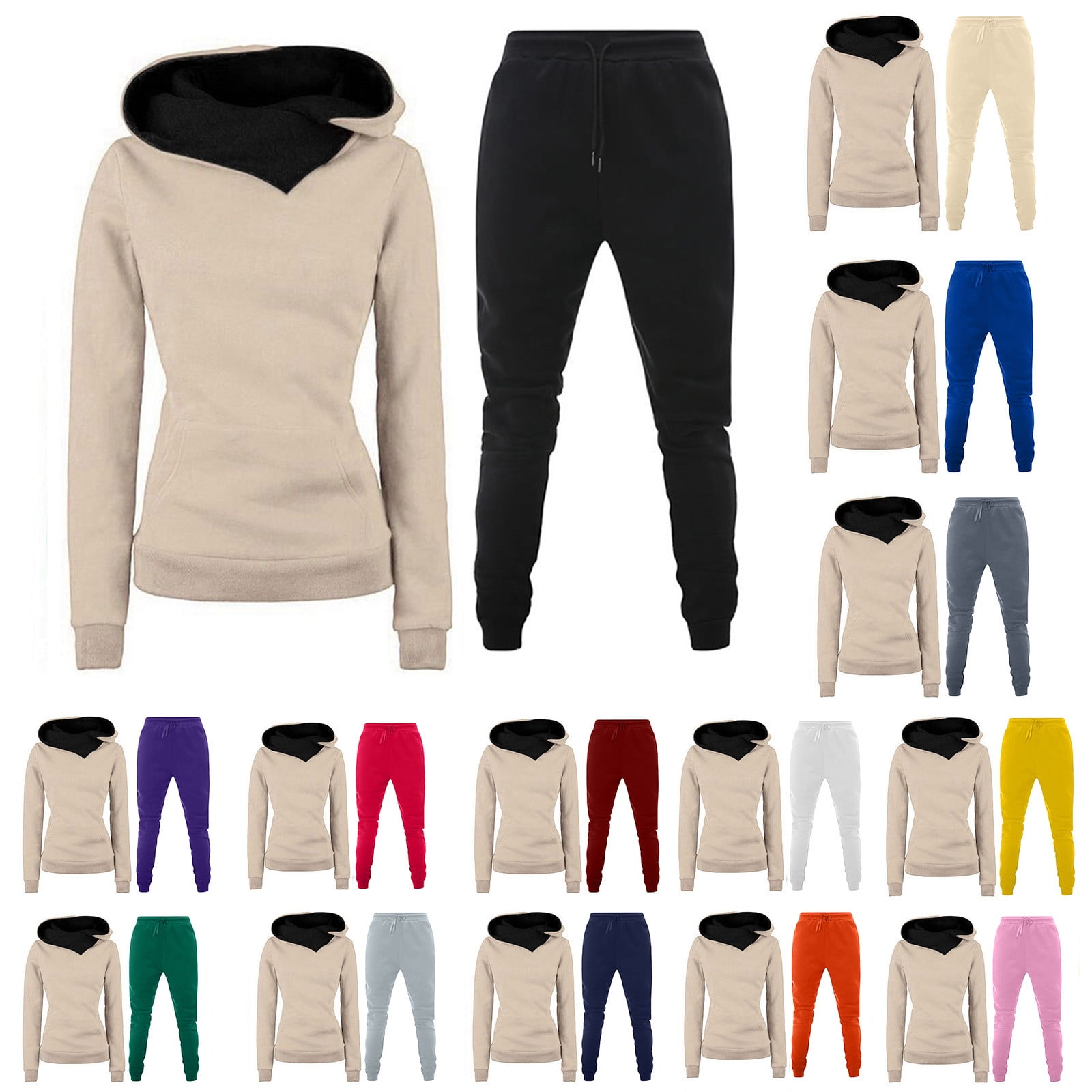 CFLVAEK Women 2 Piece Outfits Sweatsuit Cowl Neck Hooded Sweatshirt and ...