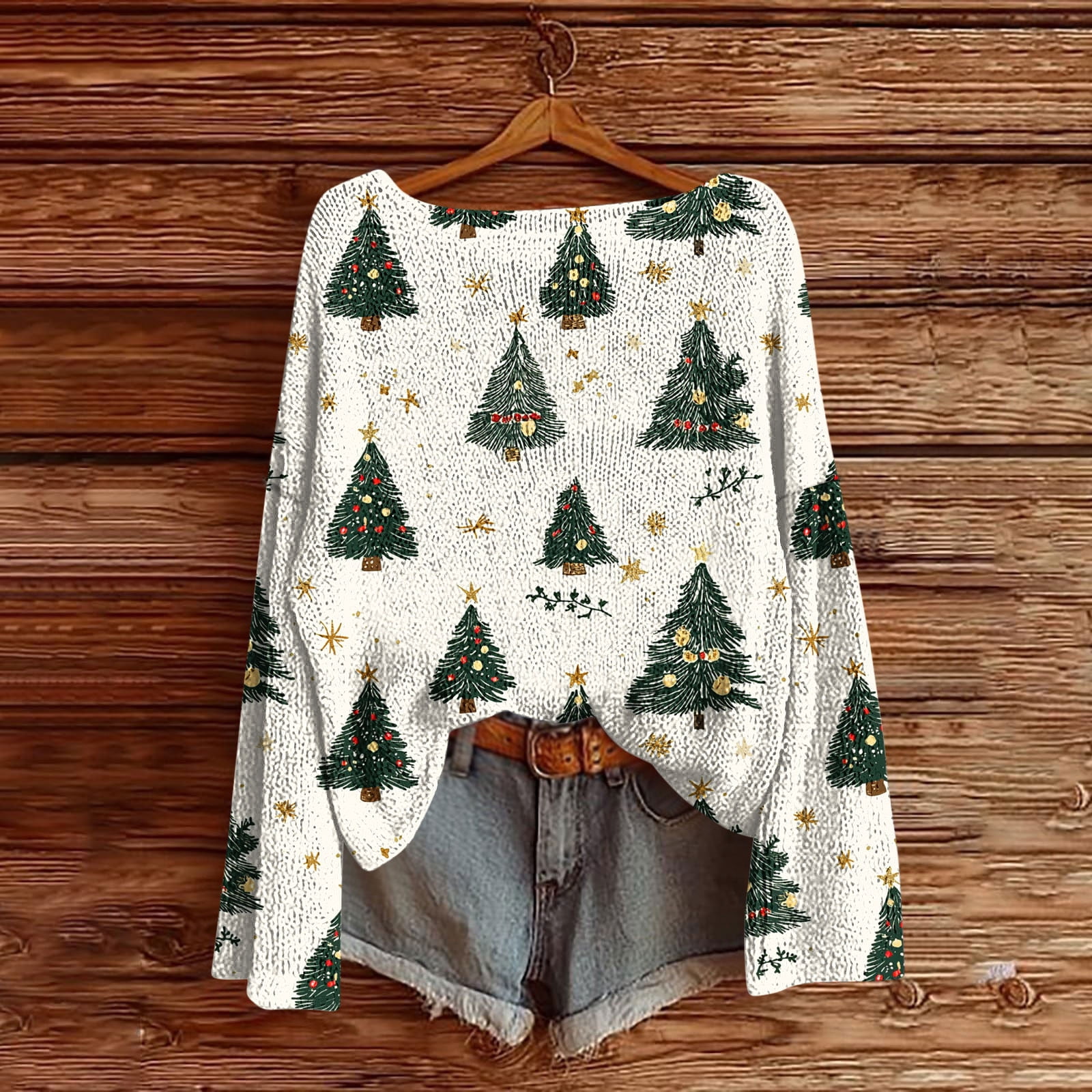 CFLVAEK Women's Christmas Sweaters Funny Christmas Tree Graphic Outfits ...