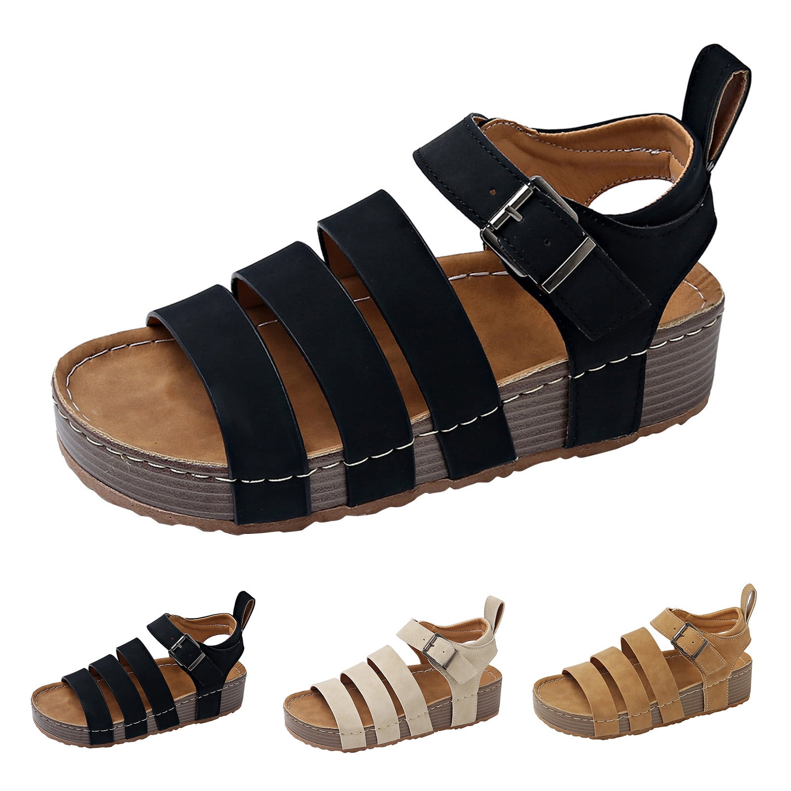 CFLVAEK Women's Comfortable Arch Support Wedge Sandals Open Toe Summer ...