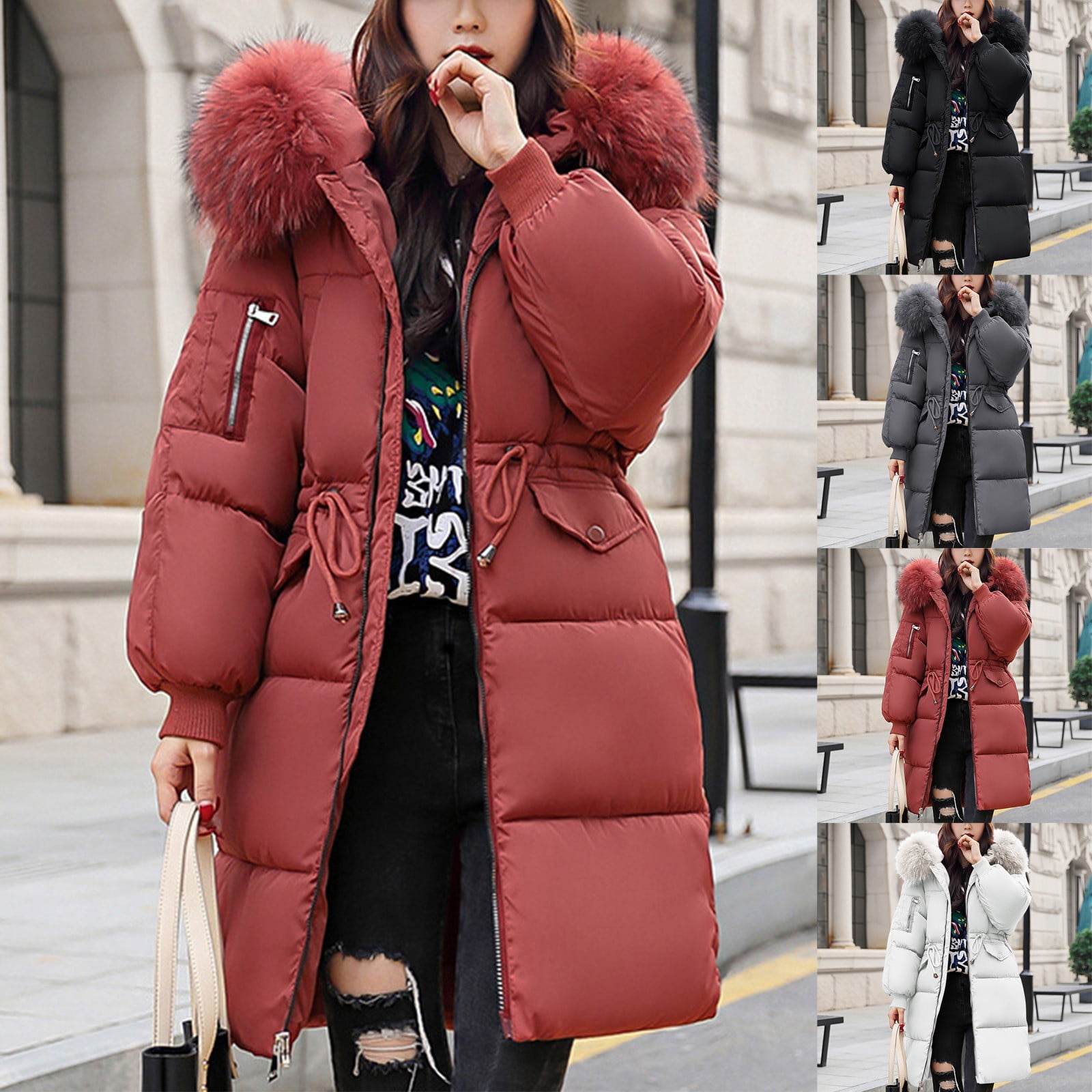 CFLVAEK Women's Long Puffer Jackets Plus Size Thicken Warm Winter Coat ...