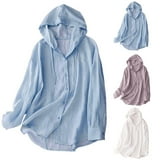 CFLVAEK Women's Sun Protection Hoodie Shirt Solid Color Cotton Linen ...