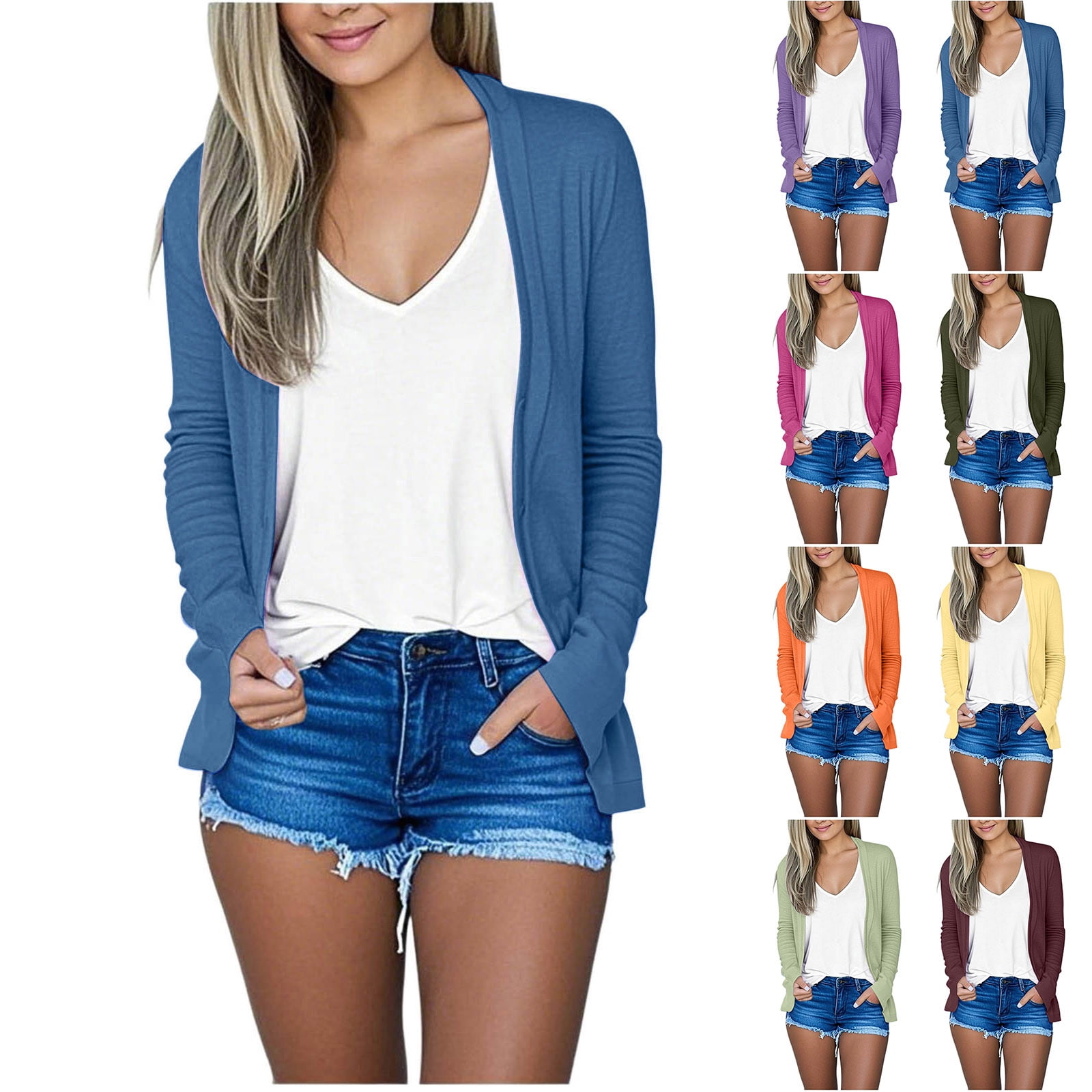 CFLVAEK Womens Cardigans Lightweight Long Sleeve Cardigans Solid Color ...