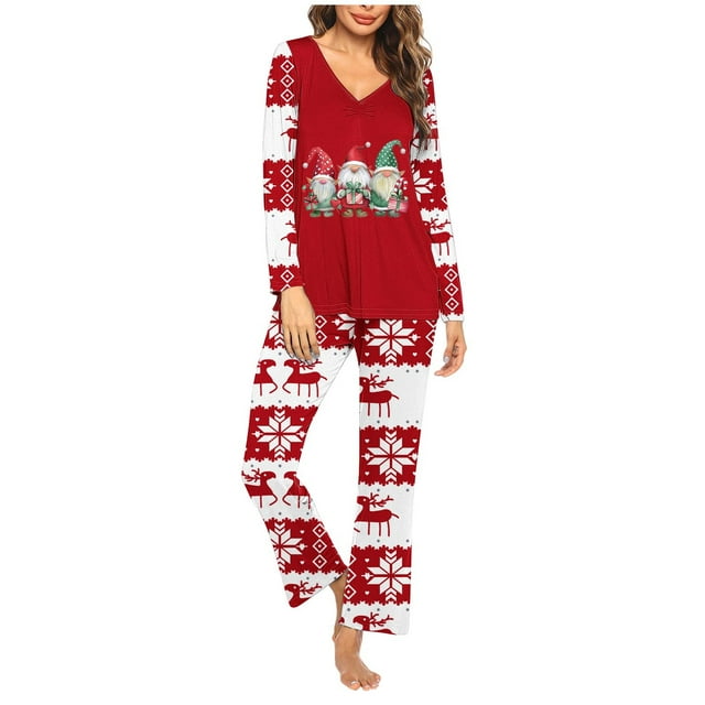 CFLVAEK Womens Christmas Pajama Sets 2 Piece Plus Size Holiday Pj Sets ...