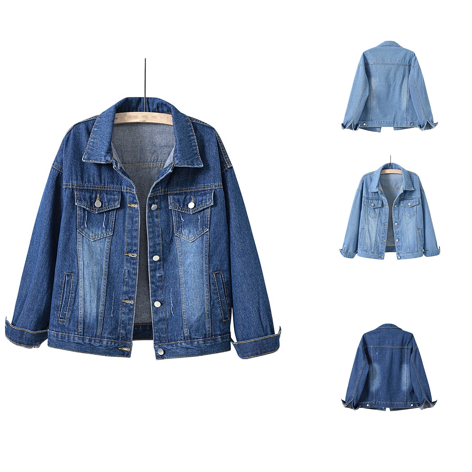 CFLVAEK Womens Denim Jackets Plus Size Jean Jacket Trendy Fall Button ...