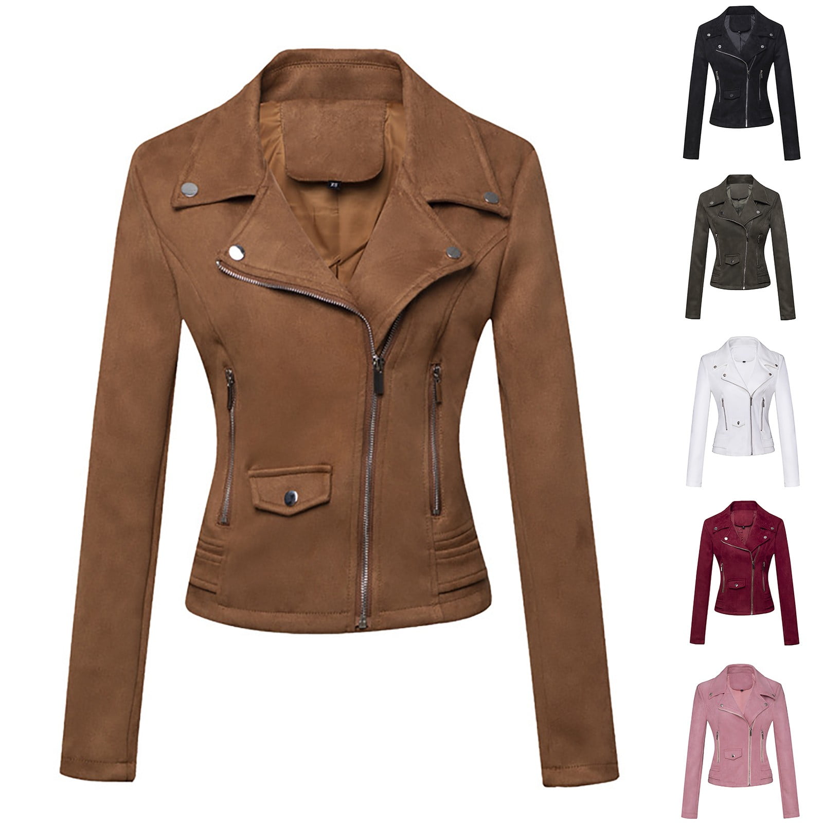 CFLVAEK Womens Faux Suede Jackets Fitted Zip Up Jacket Casual Long ...
