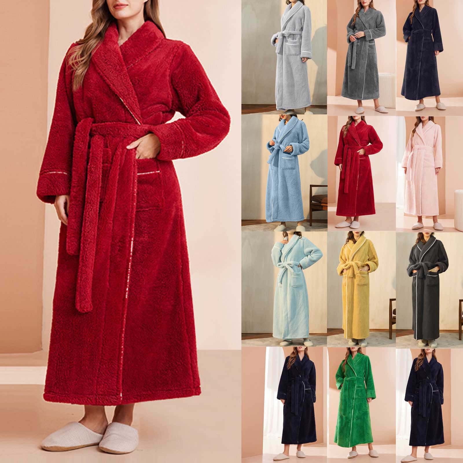 CFLVAEK Womens Flannel Robes Long Length Thick Warm Winter Bathrobes ...