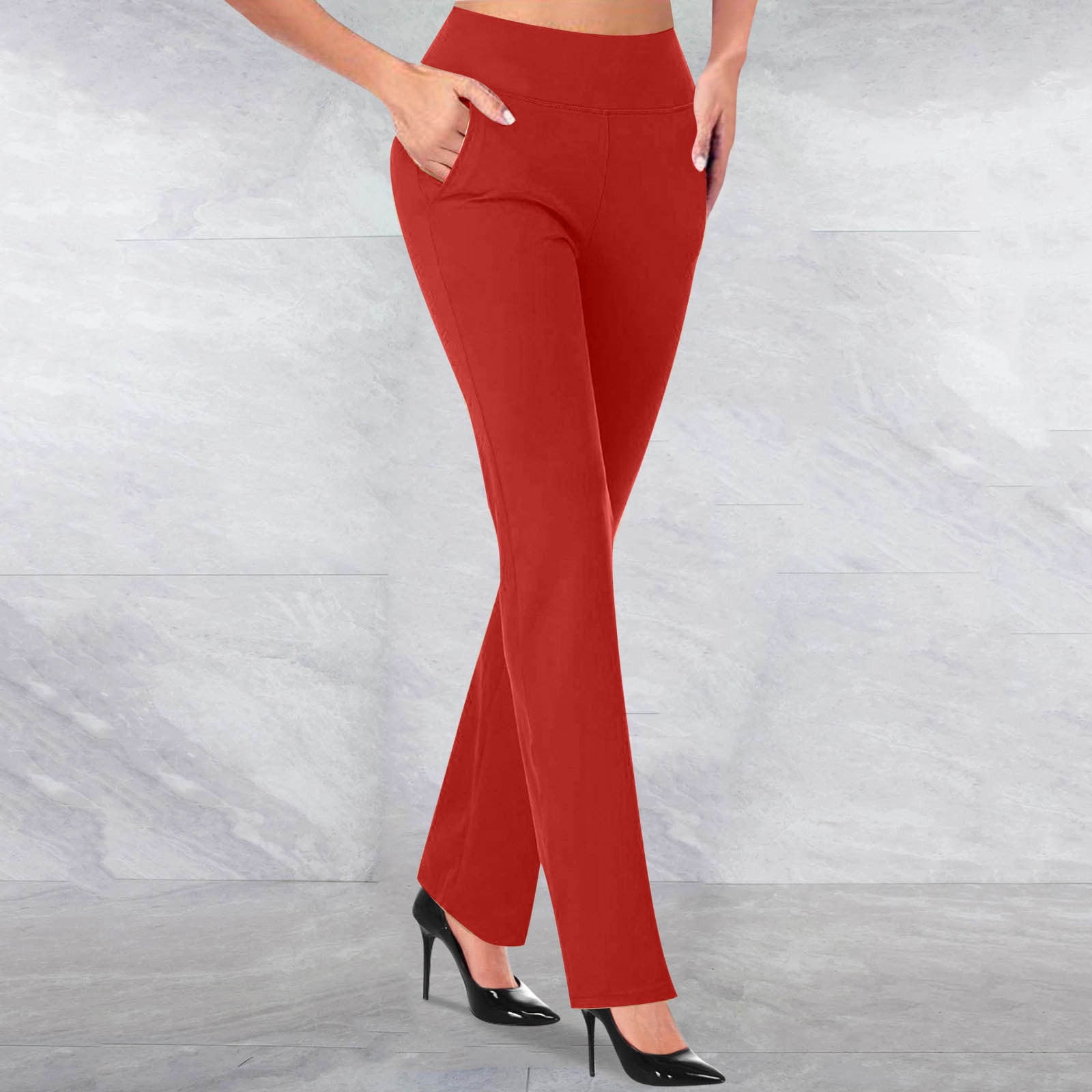 CFLVAEK Womens Flare Dress Pants Tummy Control Business Slacks Comfy ...