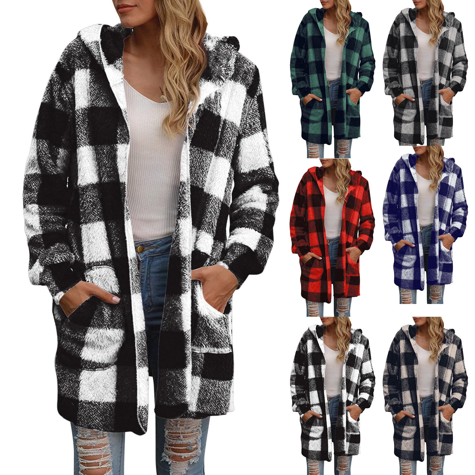 CFLVAEK Womens Fuzzy Jackets Warm Fall Winter Fleece Lined Shackets ...