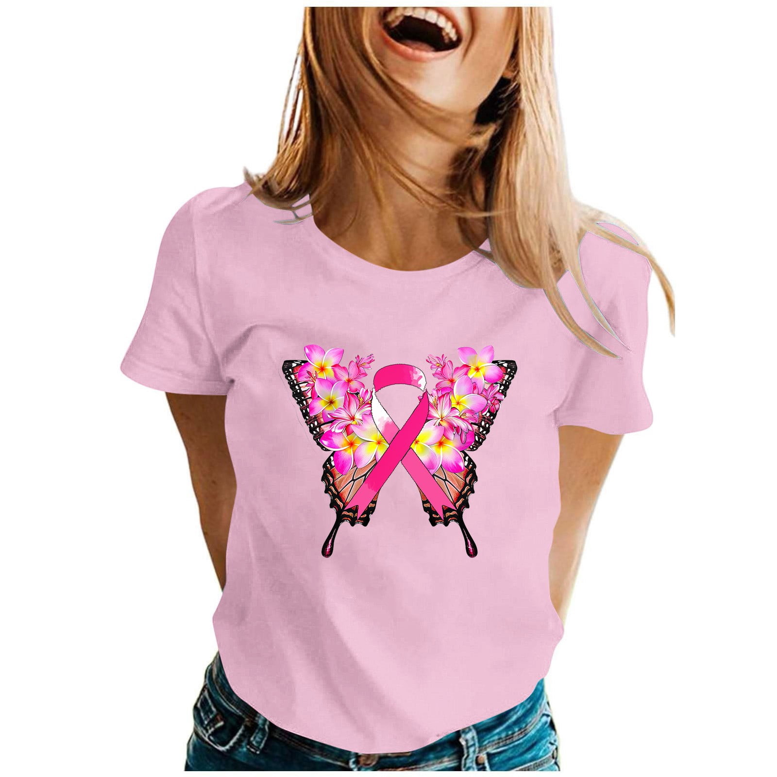 CFLVAEK Womens Plus Size Breast Cancer Awareness Tshirt Inspirational ...