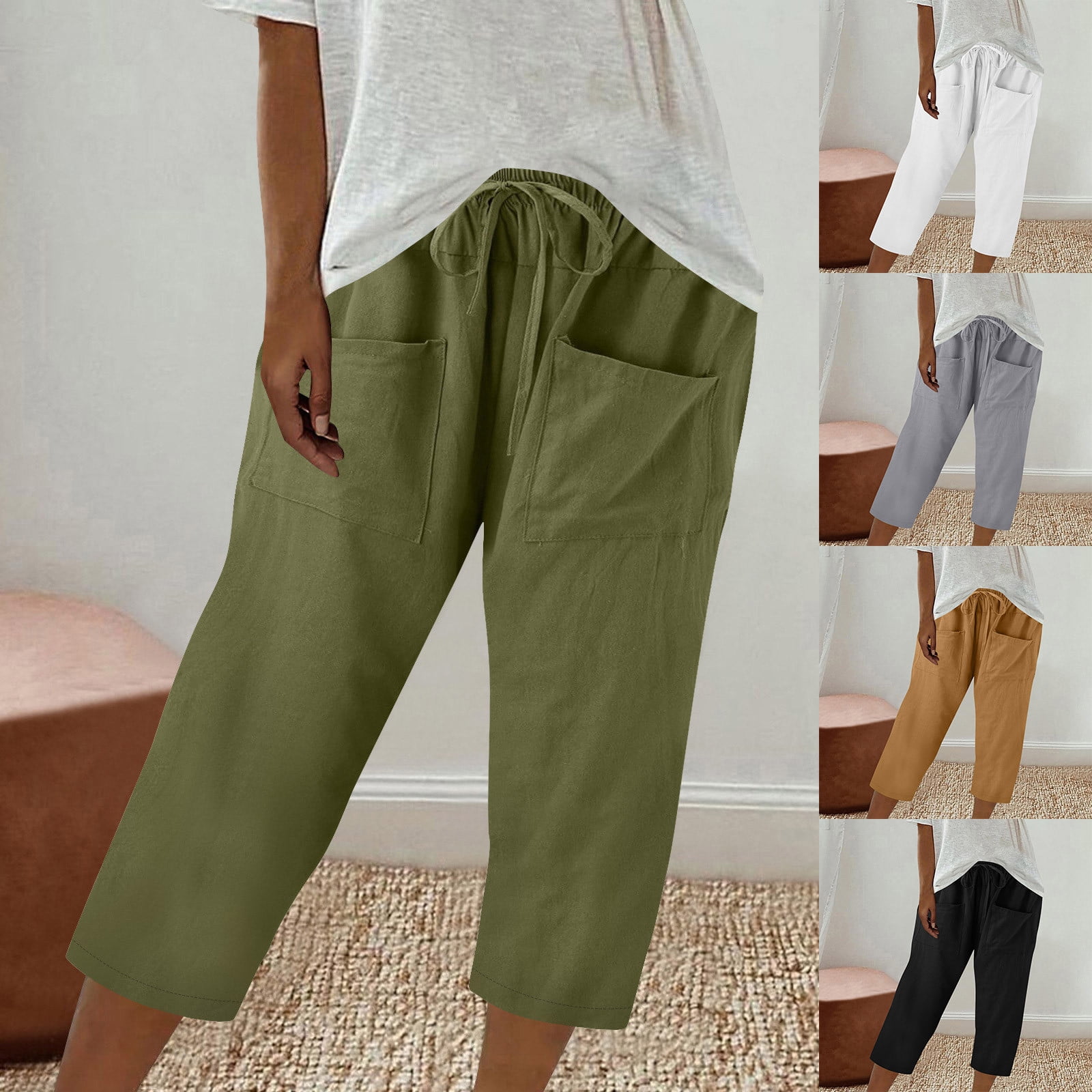 CFLVAEK Womens Plus Size Capris with Pockets Wide Legs Lounge Capri ...