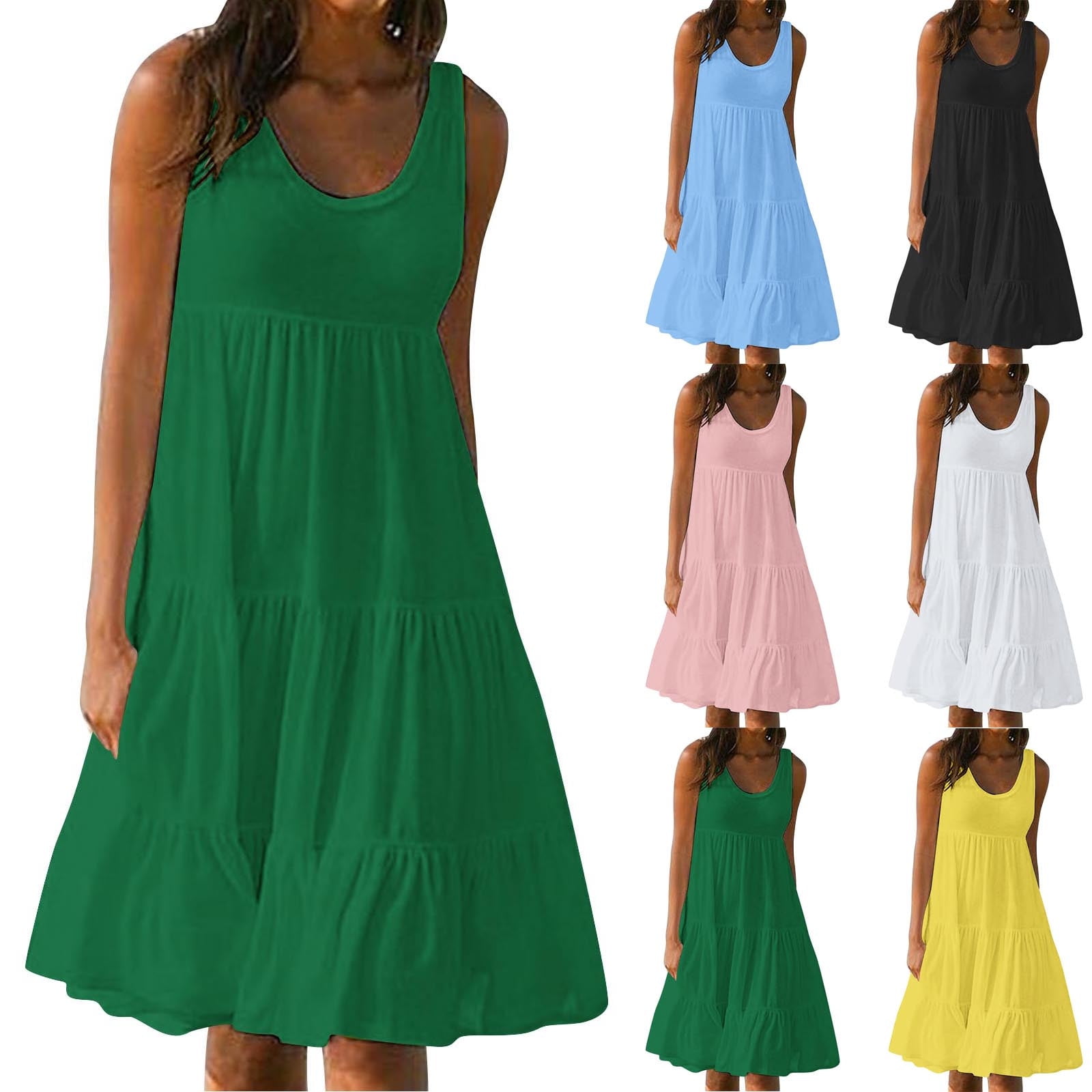 CFLVAEK Womens Plus Size Dresses Loose Fit Sleeveless Tank Dress Summer Casual Scoop Neck Tiered ...