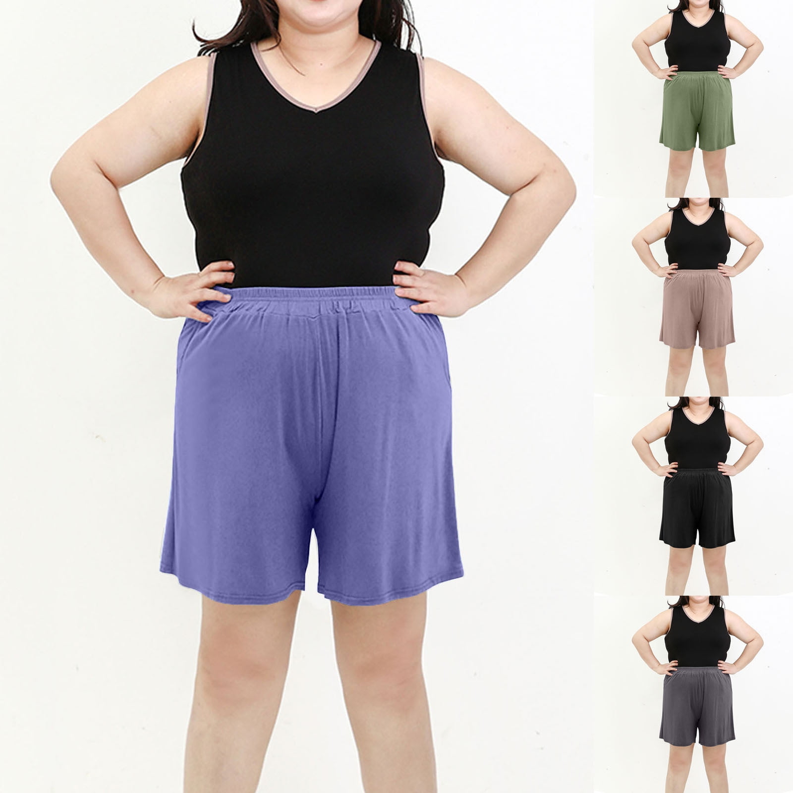 CFLVAEK Womens Plus Size Workout Shorts with Pockets Soft Modal Lounge ...