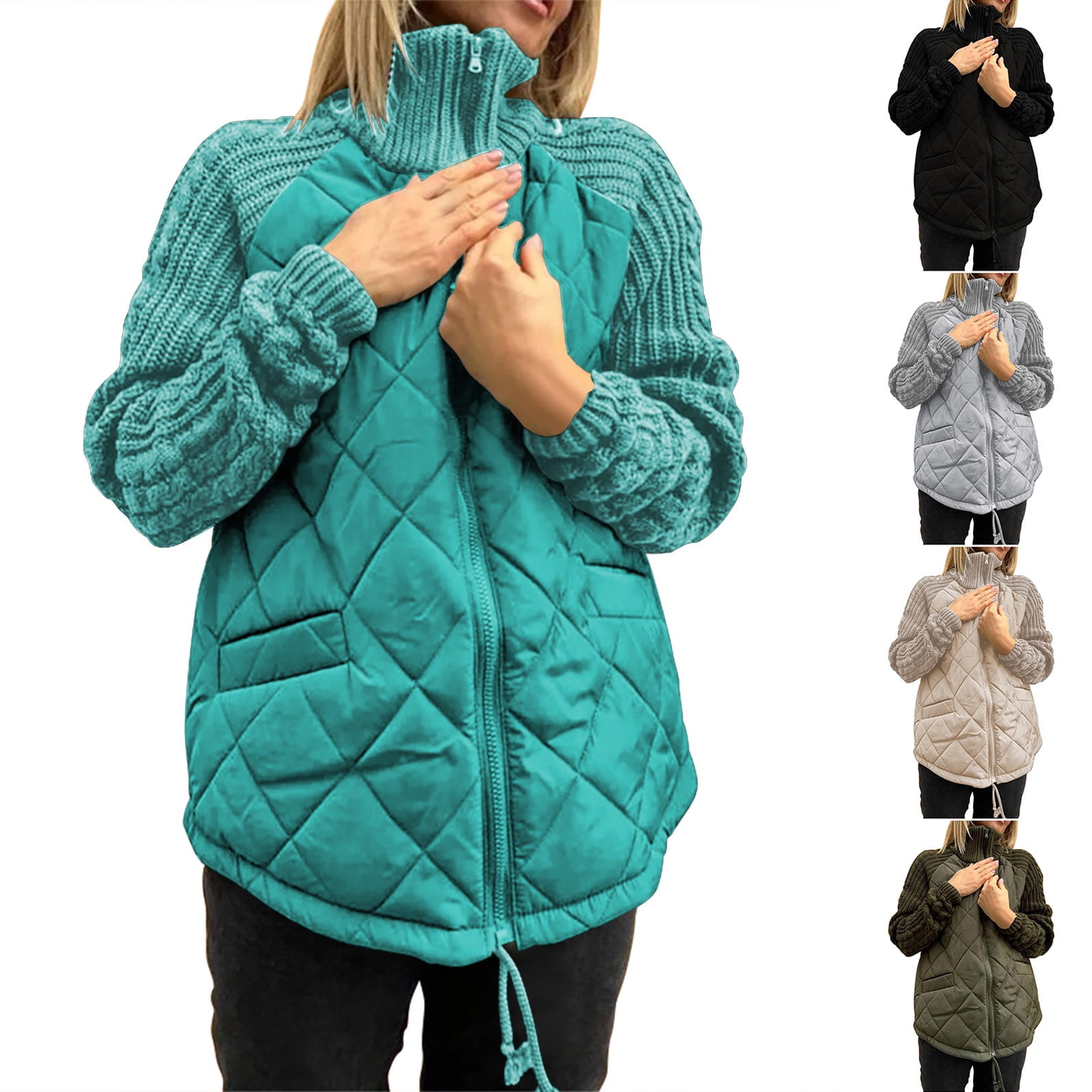 CFLVAEK Womens Quilted Jackets Plus Size Full Zip Puffer Jacket Stand ...