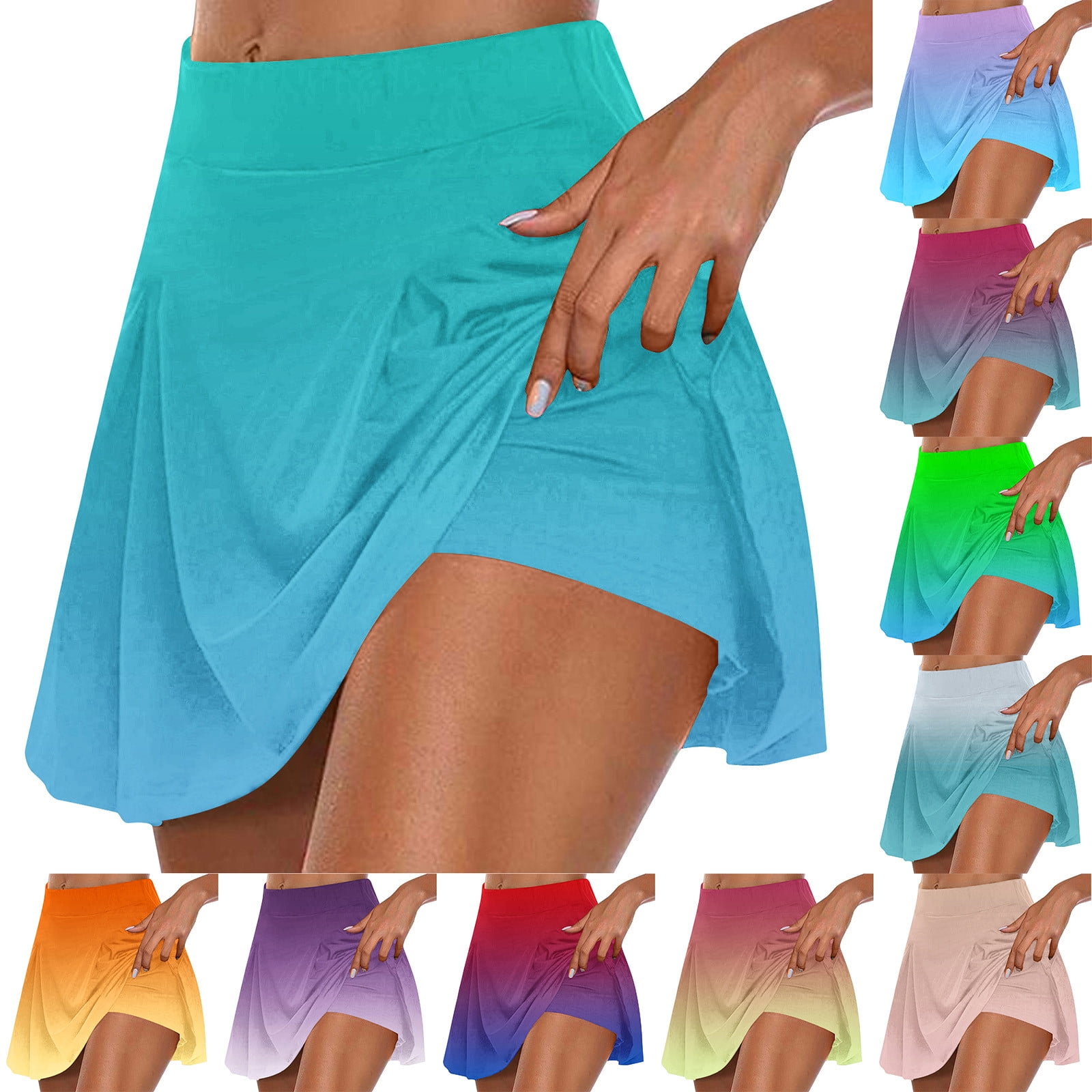 CFLVAEK Womens Summer Shorts Skirt Comfy High Waist Yoga Gym Sport Skorts Solid Color Running ...