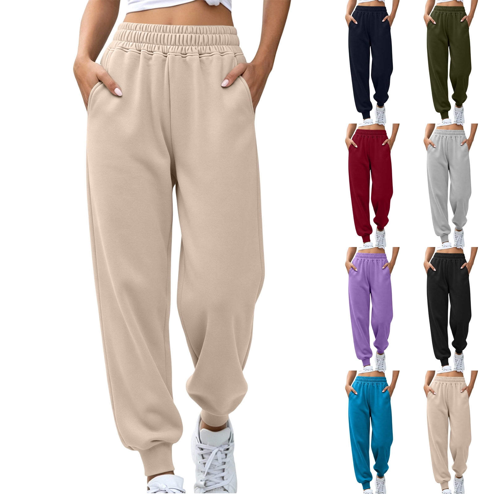 CFLVAEK Womens Sweatpants Baggy Wide Leg Joggers Solid Color Elastic ...