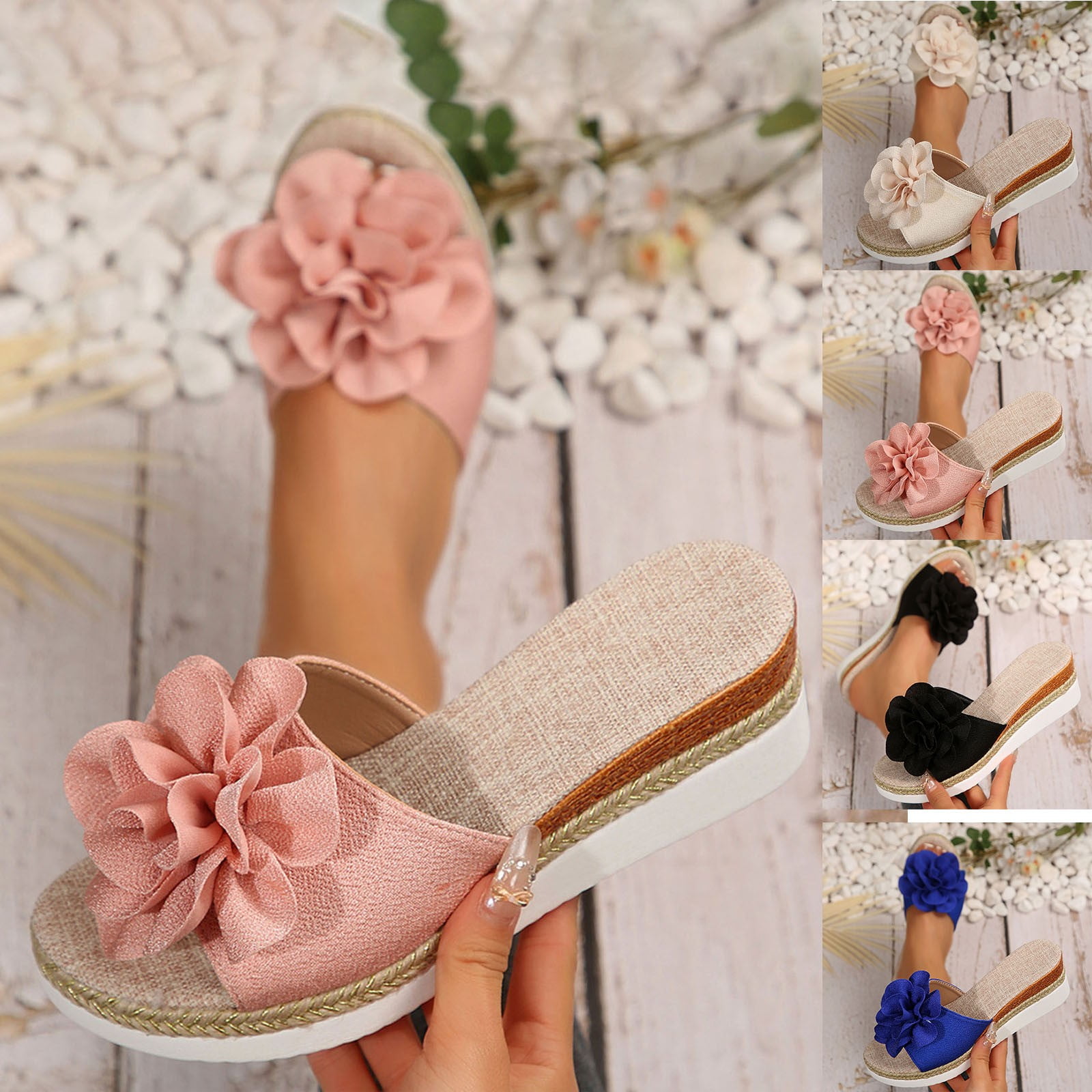 CFLVAEK Womens Wedge Sandals Dressy Flower Sandals Low Wedge Summer ...