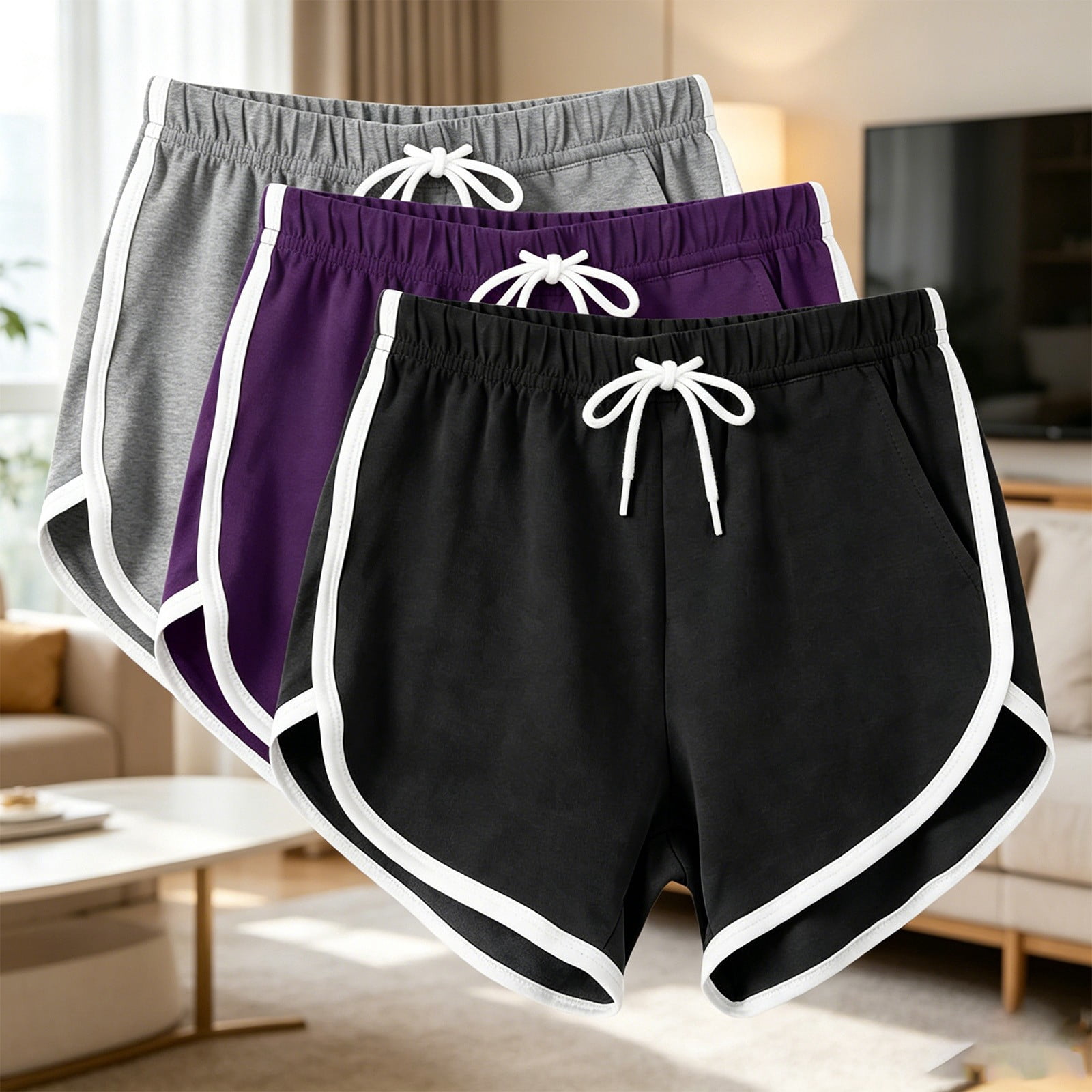 CFLVAEK Womens Workout Athletic Shorts Pack of 3 Plus Size Drawstring ...