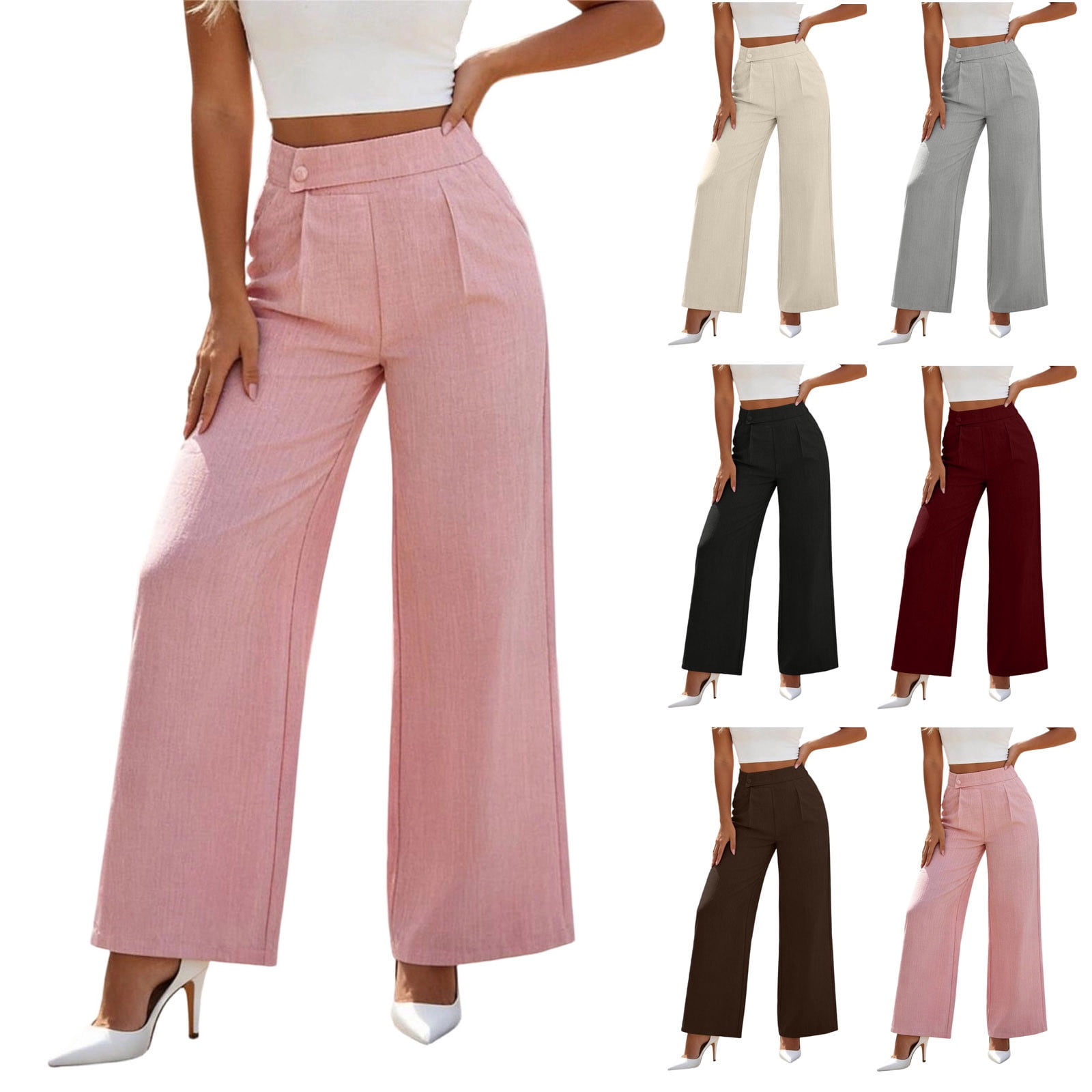 CFLVAEK Work Pants Women Dressy Wide Leg Pleated Office Slacks Trousers ...